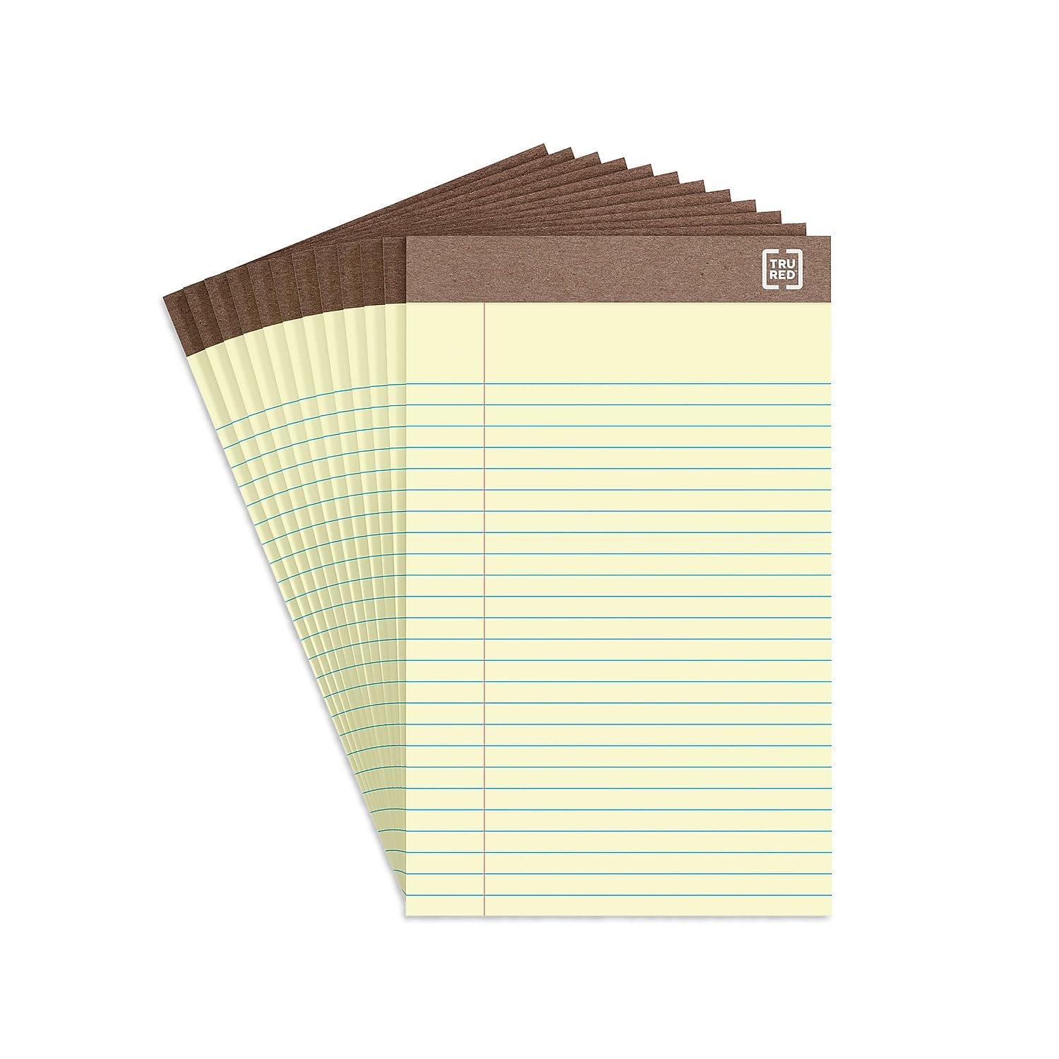 STAPLES 815590 100% Recycled Narrow Ruled Perforated Notepads Canary 5-Inch X 8-Inch 12/Pk