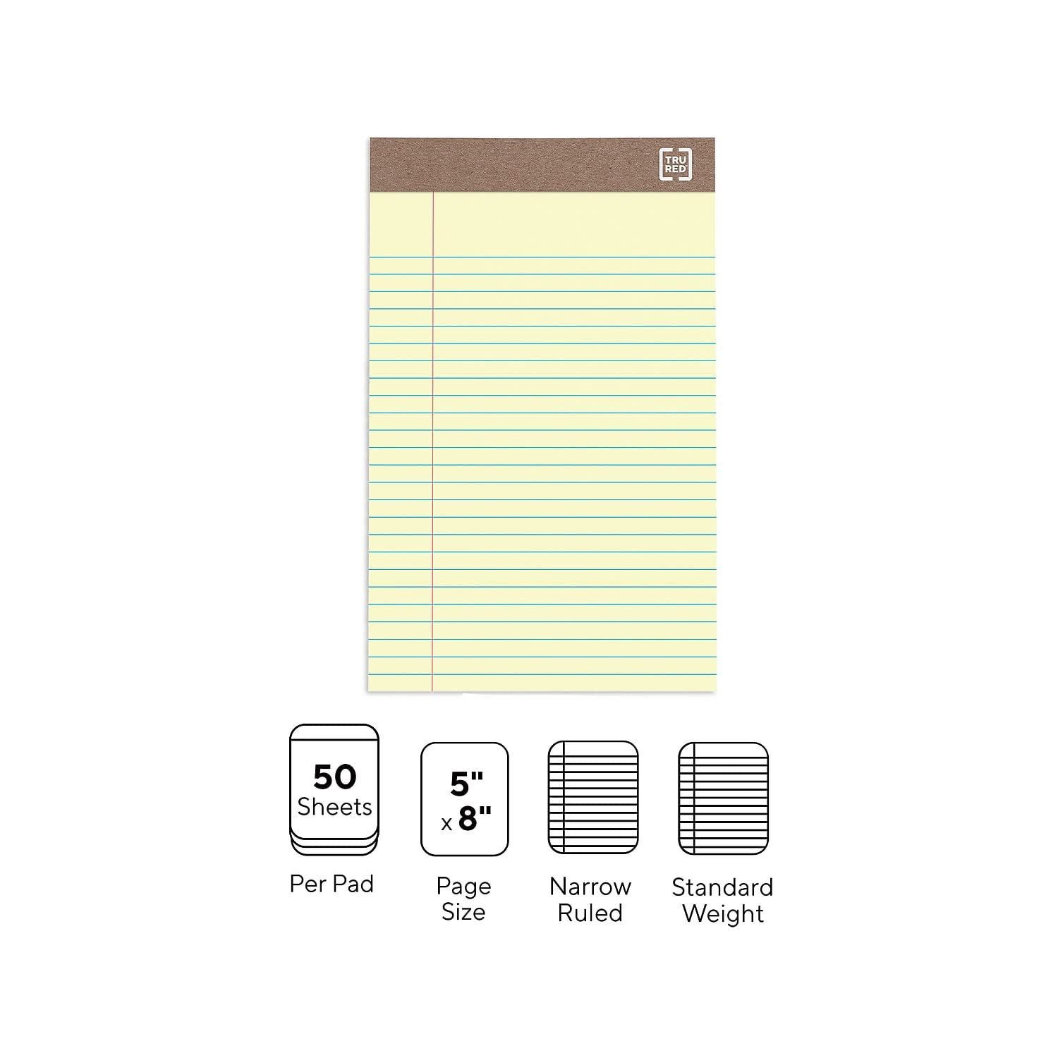 STAPLES 815590 100% Recycled Narrow Ruled Perforated Notepads Canary 5-Inch X 8-Inch 12/Pk