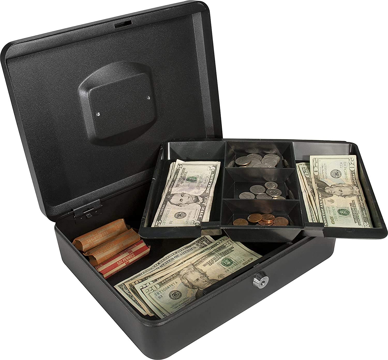 SentrySafe Cash Box with Money Tray and Key Lock, Locking Steel Cash Box, 0.21 Cubic Feet, 3.7 x 11.8 x 9.3 Inches, CB-12