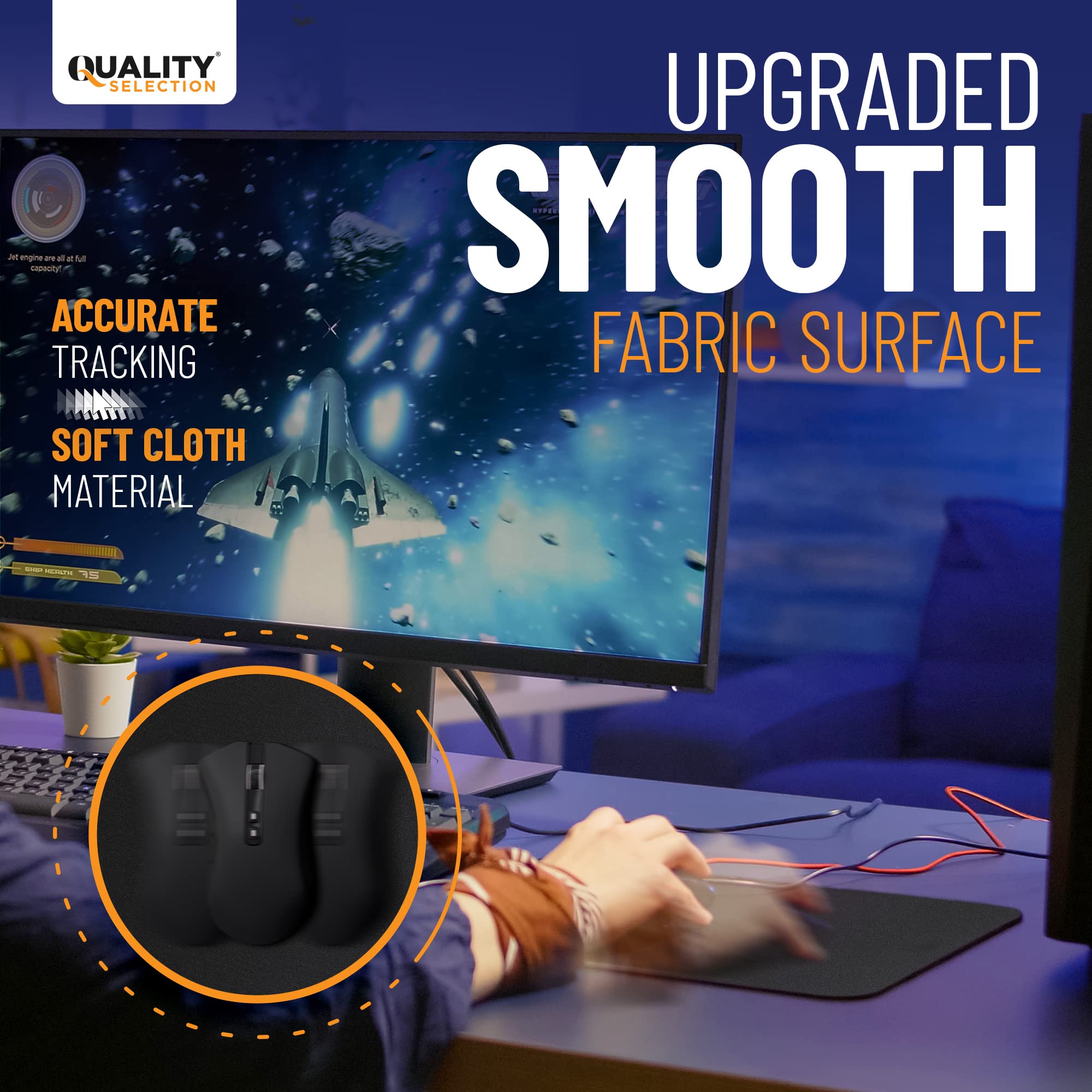 Quality Selection Mouse Pad Superb for Computer & Laptop, Non-Slip Rubber Base Mousepad, Mouse Pads for Home, Office & Gaming 7.75 x 9.25 in, Black