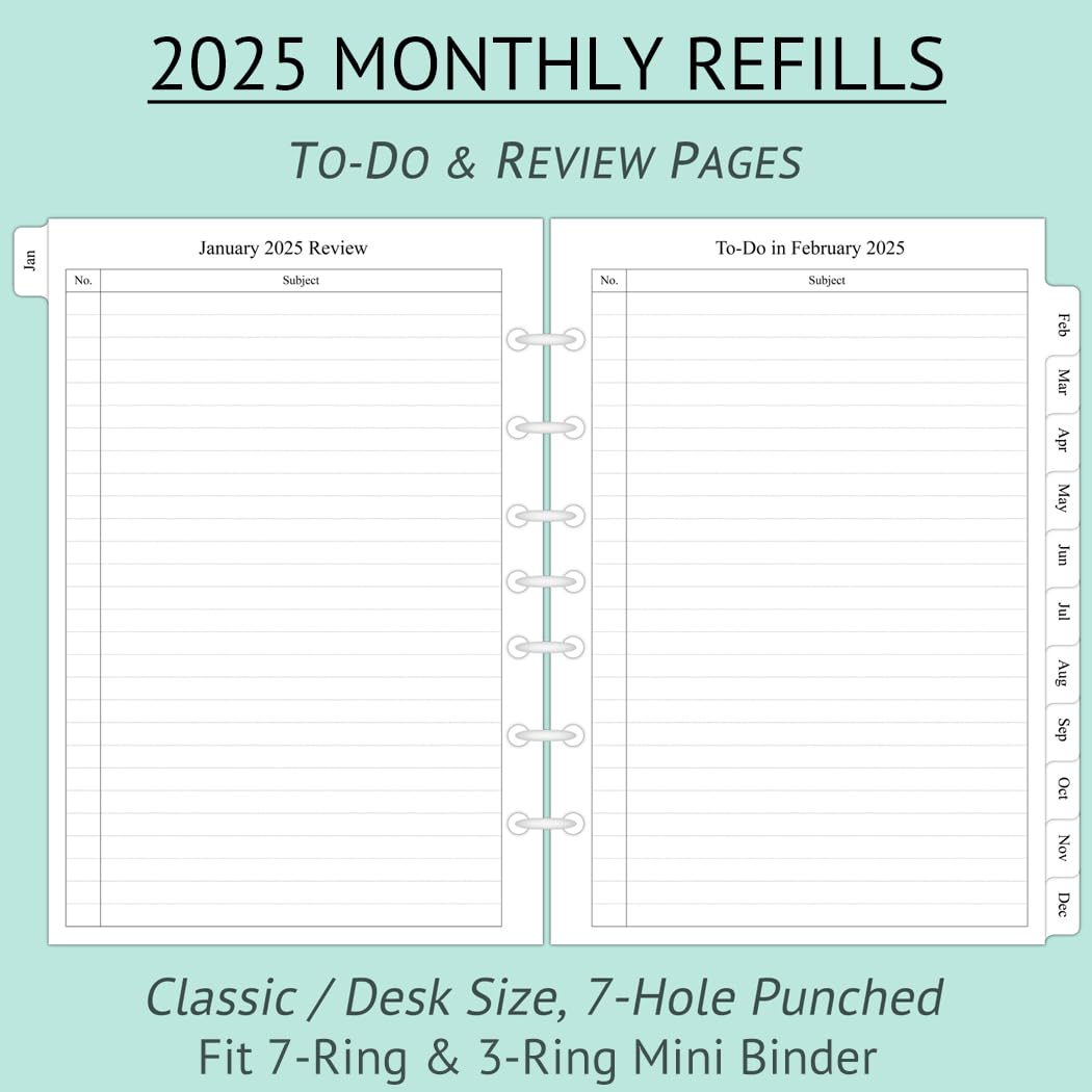 2023 Monthly Planner Refill 5-1/2" x 8-1/4", 12 Months from January 2023 to December 2023, Two Pages Per Month, Ruled Box, Desk Size 4, 7-Hole Punched