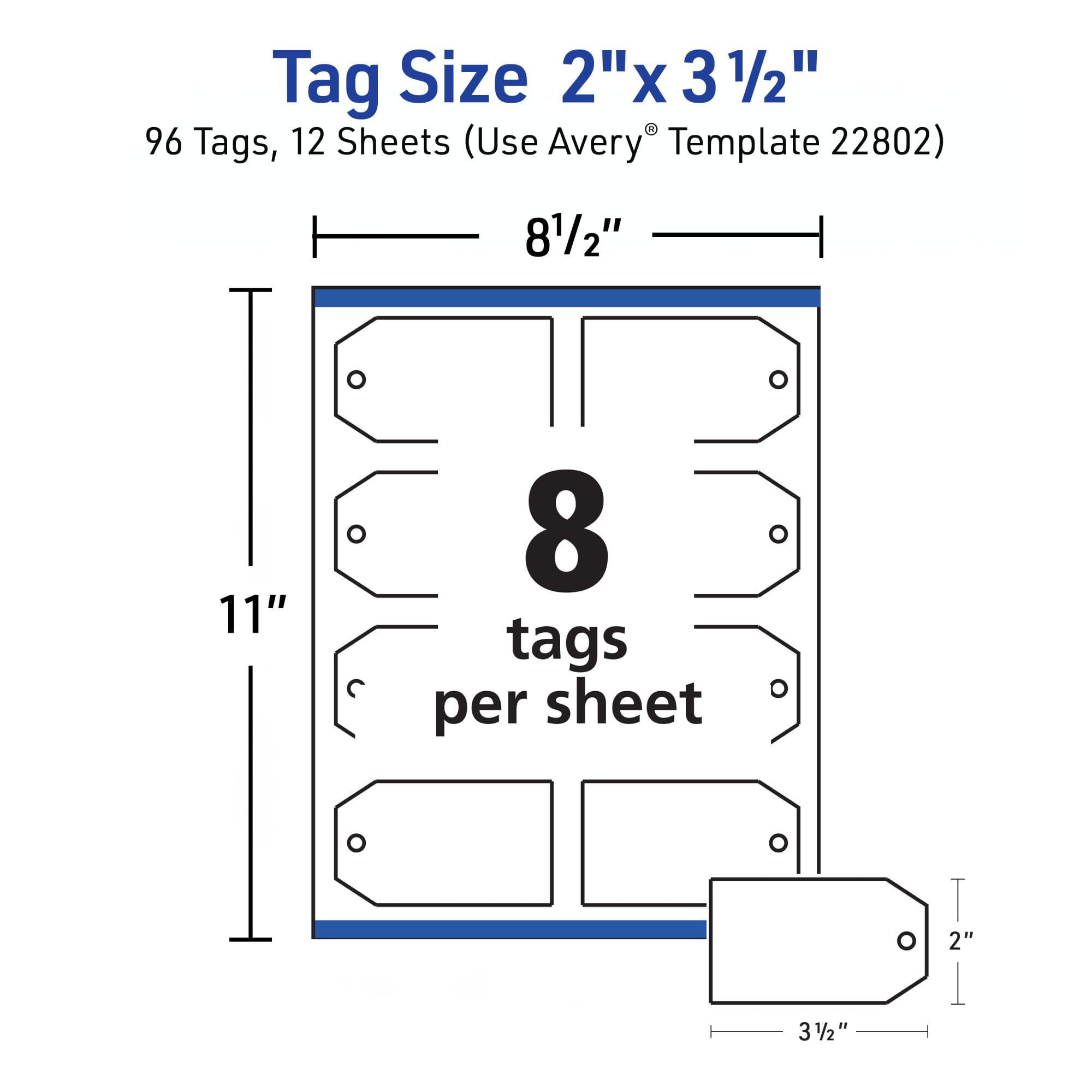Avery Printable Blank Gift Tags with Sure Feed, 2" x 3.5", White, 96 Customizable Tags with Strings (22802)