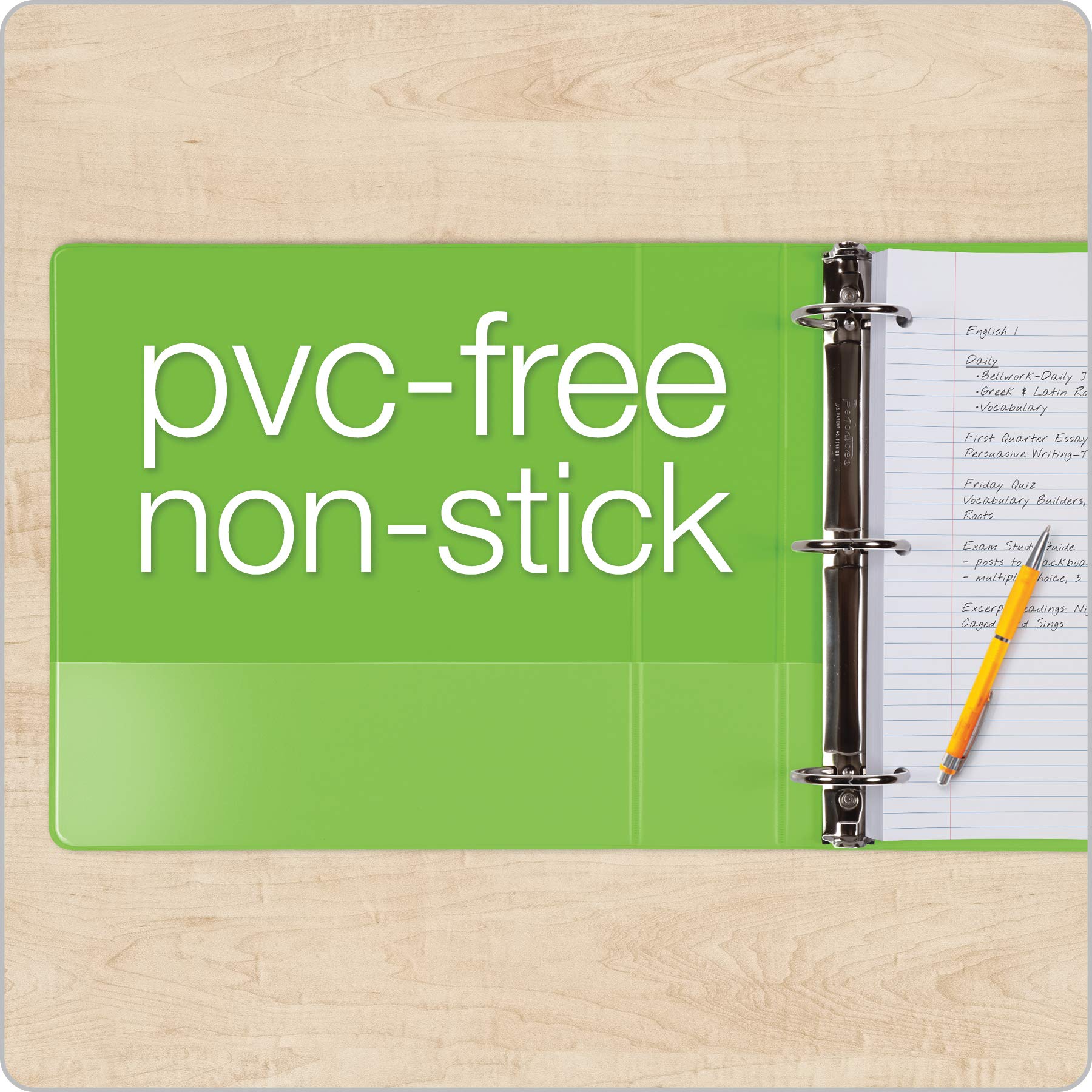 Cardinal 3 Ring Binders, 2 Inch Binder with Round Rings, Holds 475-Sheets, ClearVue Covers, Non-Stick, PVC-Free, Assorted Colors, 4 Pack (29311)