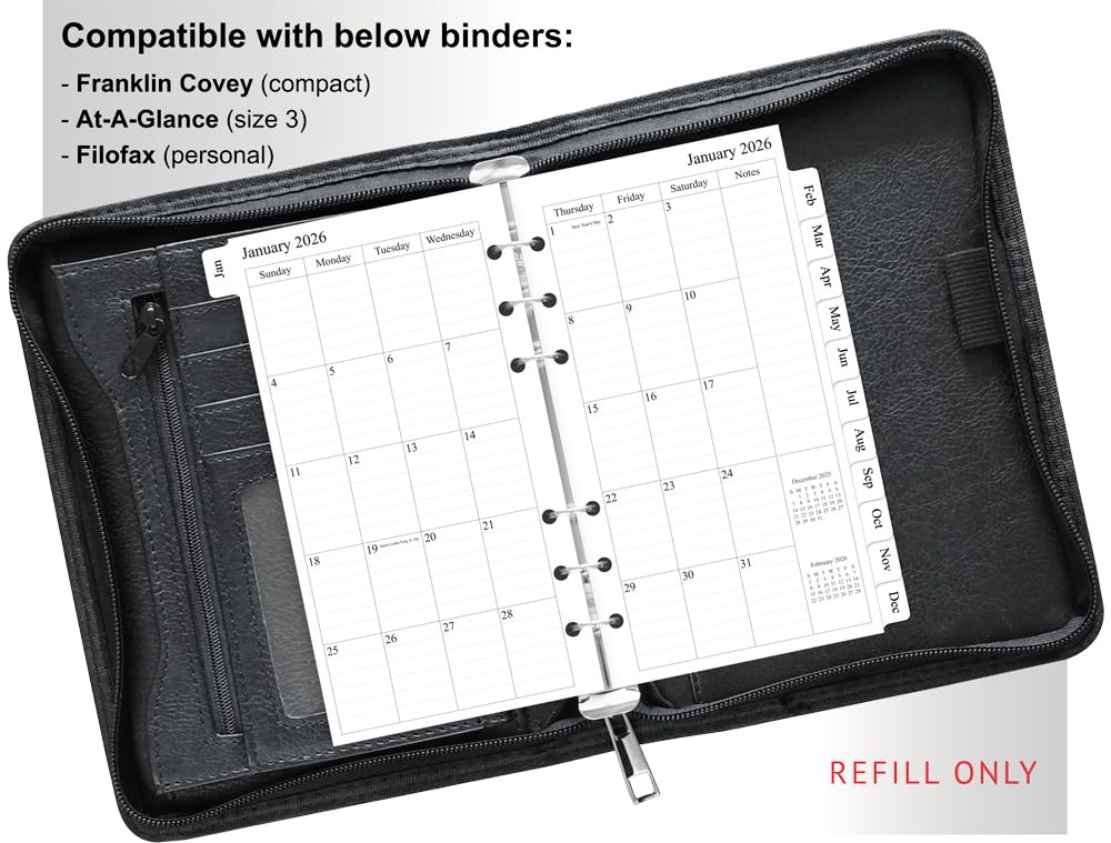 2023 Weekly & Monthly Planner Refill, 3-3/4" x 6-3/4", January 2023 - Dec 2023, Personal/Compact/Size 3