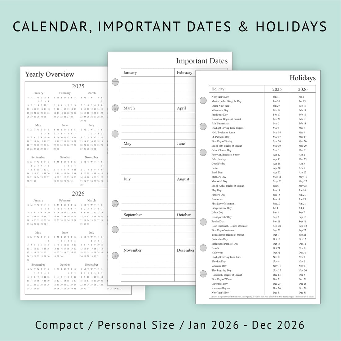2023 Weekly & Monthly Planner Refill, 3-3/4" x 6-3/4", January 2023 - Dec 2023, Personal/Compact/Size 3