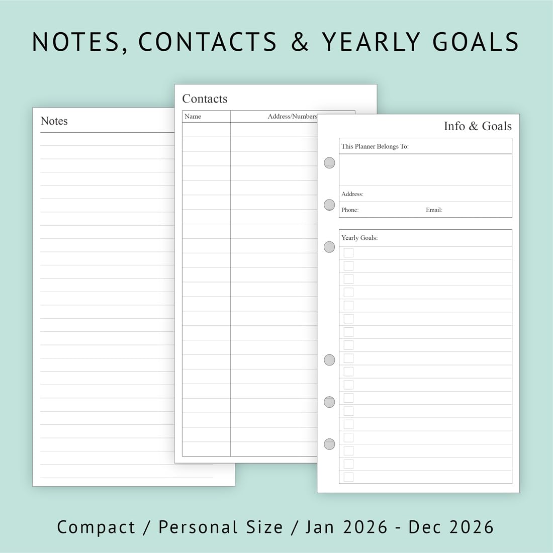 2023 Weekly & Monthly Planner Refill, 3-3/4" x 6-3/4", January 2023 - Dec 2023, Personal/Compact/Size 3