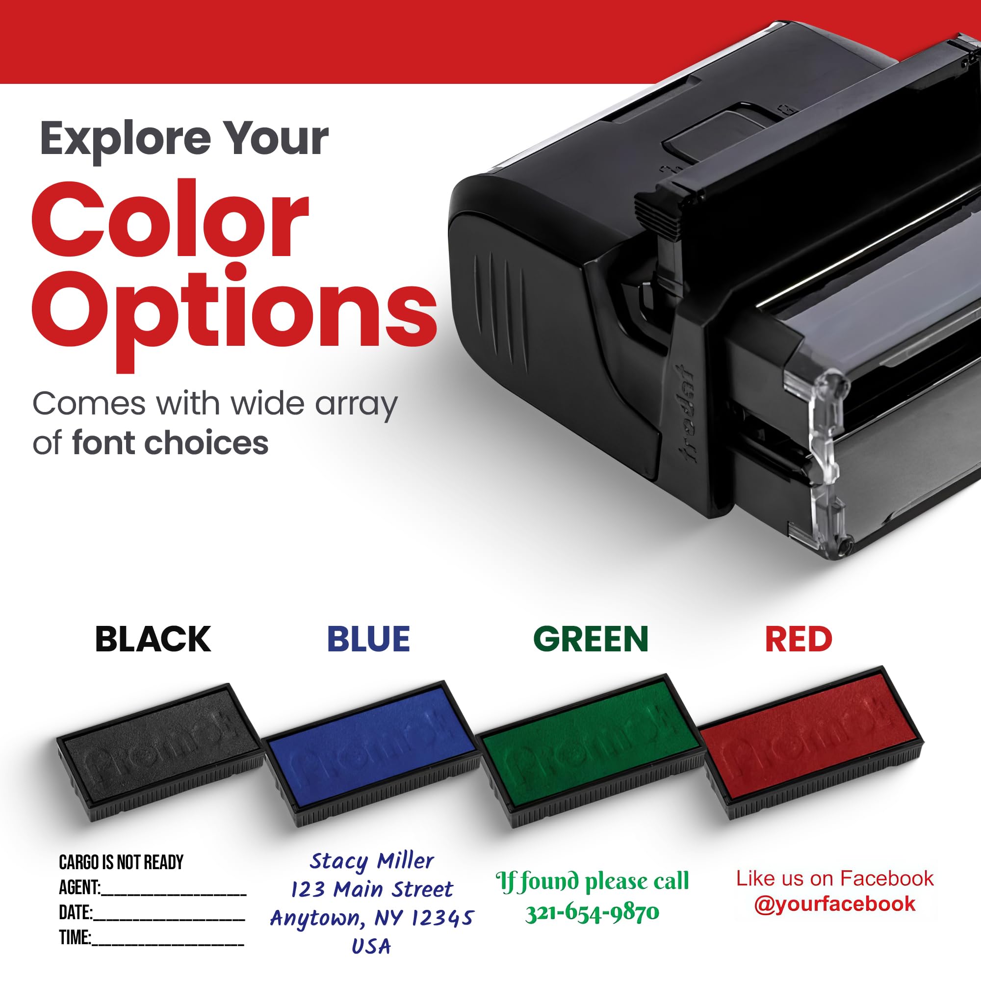 Promot Self Inking Personalized Stamp - Up to 4 Lines of Personalized Text, Custom Address Stamp, Office Stamps, Customized Stamp, Custom Stamps Self Inking with Easy to Change Ink Cartridge (Small)