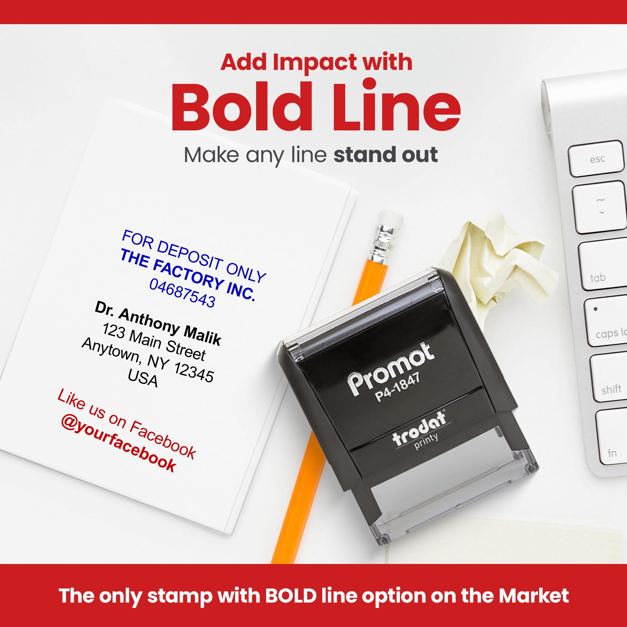 Promot Self Inking Personalized Stamp - Up to 4 Lines of Personalized Text, Custom Address Stamp, Office Stamps, Customized Stamp, Custom Stamps Self Inking with Easy to Change Ink Cartridge (Small)
