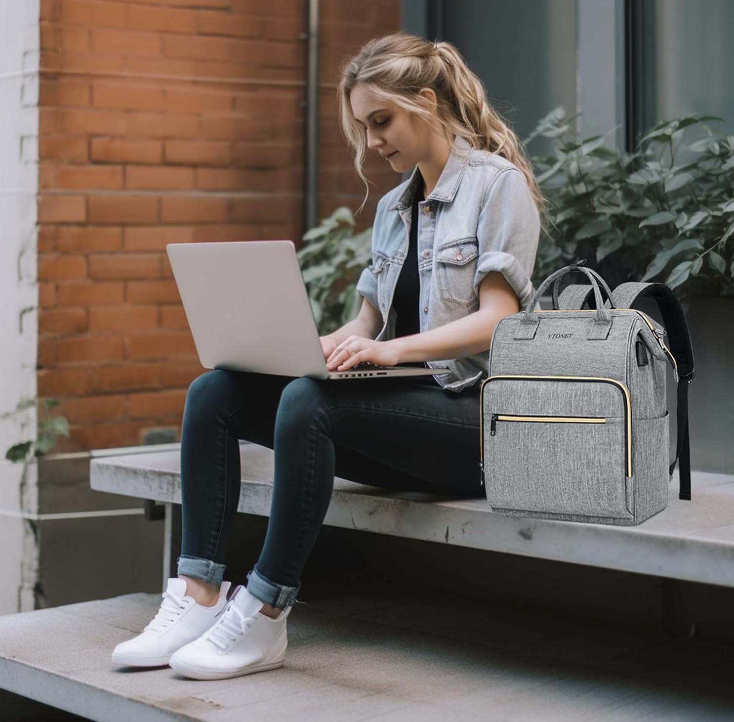 Laptop Backpack for Women, Travel Backpack for School with USB Charging Port Fit 15.6 Inch Laptop, College Backpack Purse Water Resistant School Bookbag Carry on Bag for Office/Teacher/Work, Grey