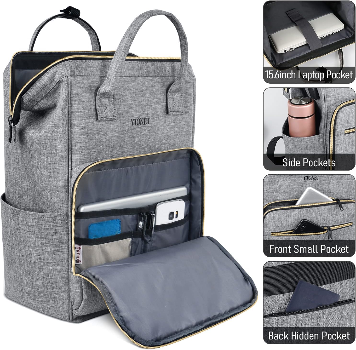 Laptop Backpack for Women, Travel Backpack for School with USB Charging Port Fit 15.6 Inch Laptop, College Backpack Purse Water Resistant School Bookbag Carry on Bag for Office/Teacher/Work, Grey