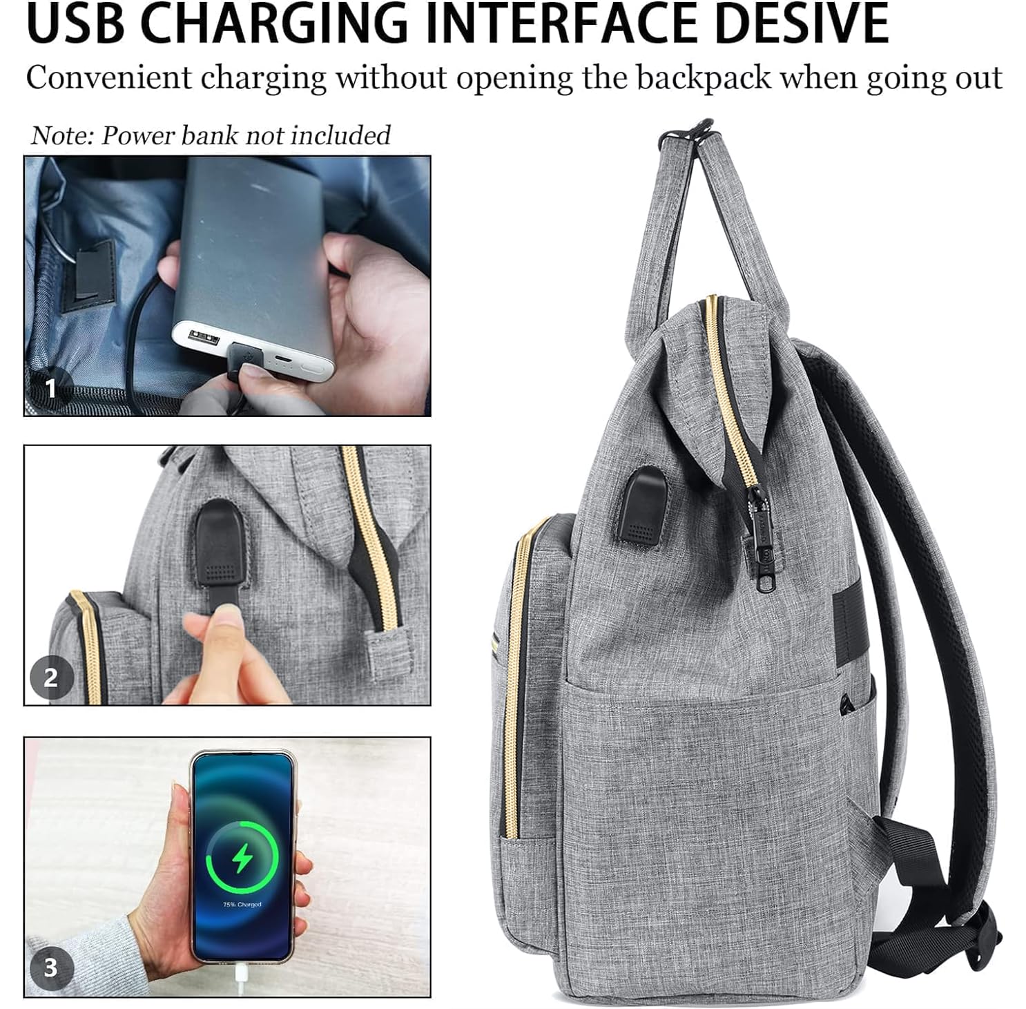 Laptop Backpack for Women, Travel Backpack for School with USB Charging Port Fit 15.6 Inch Laptop, College Backpack Purse Water Resistant School Bookbag Carry on Bag for Office/Teacher/Work, Grey