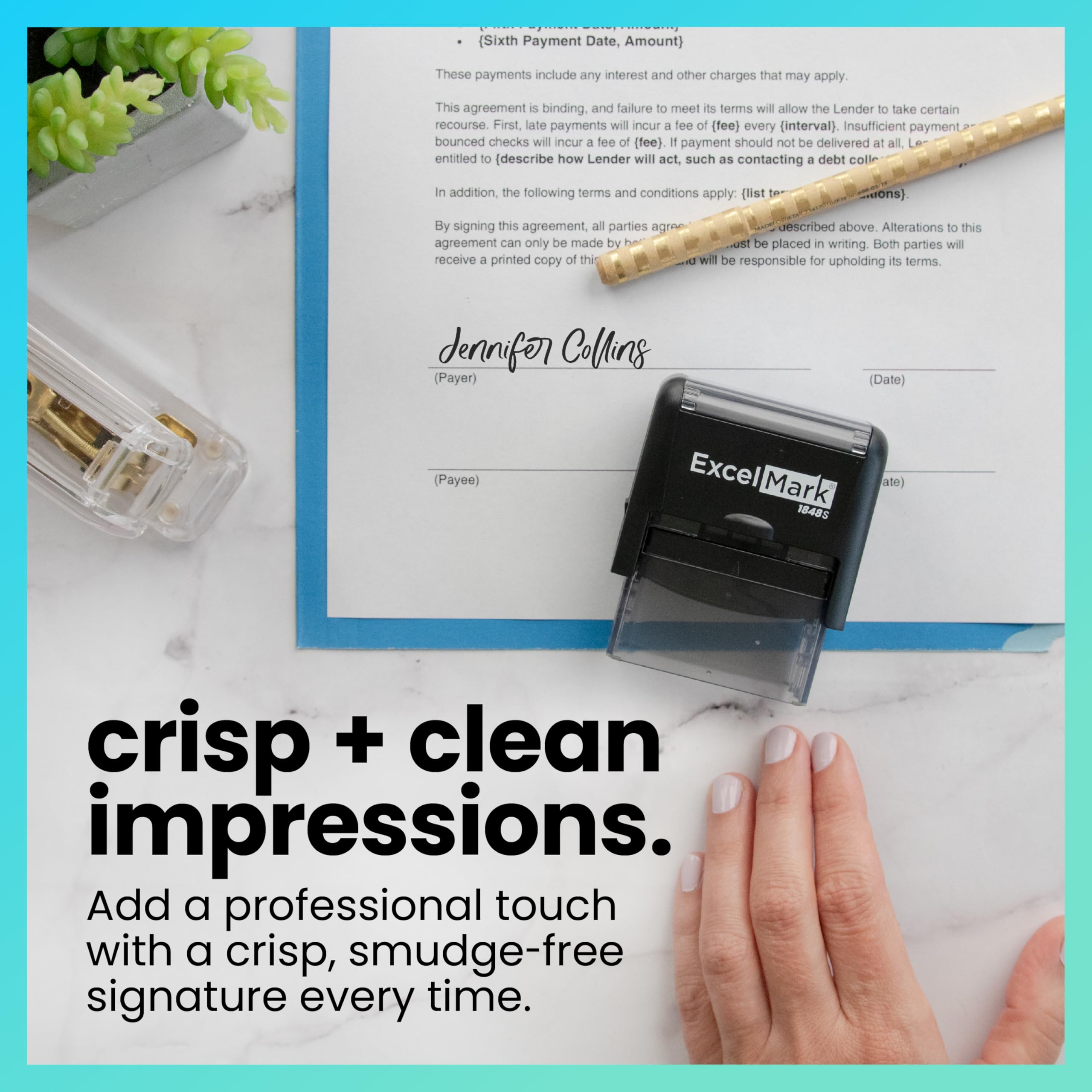 Custom Signature Stamp - Self Inking - Black Ink - Small