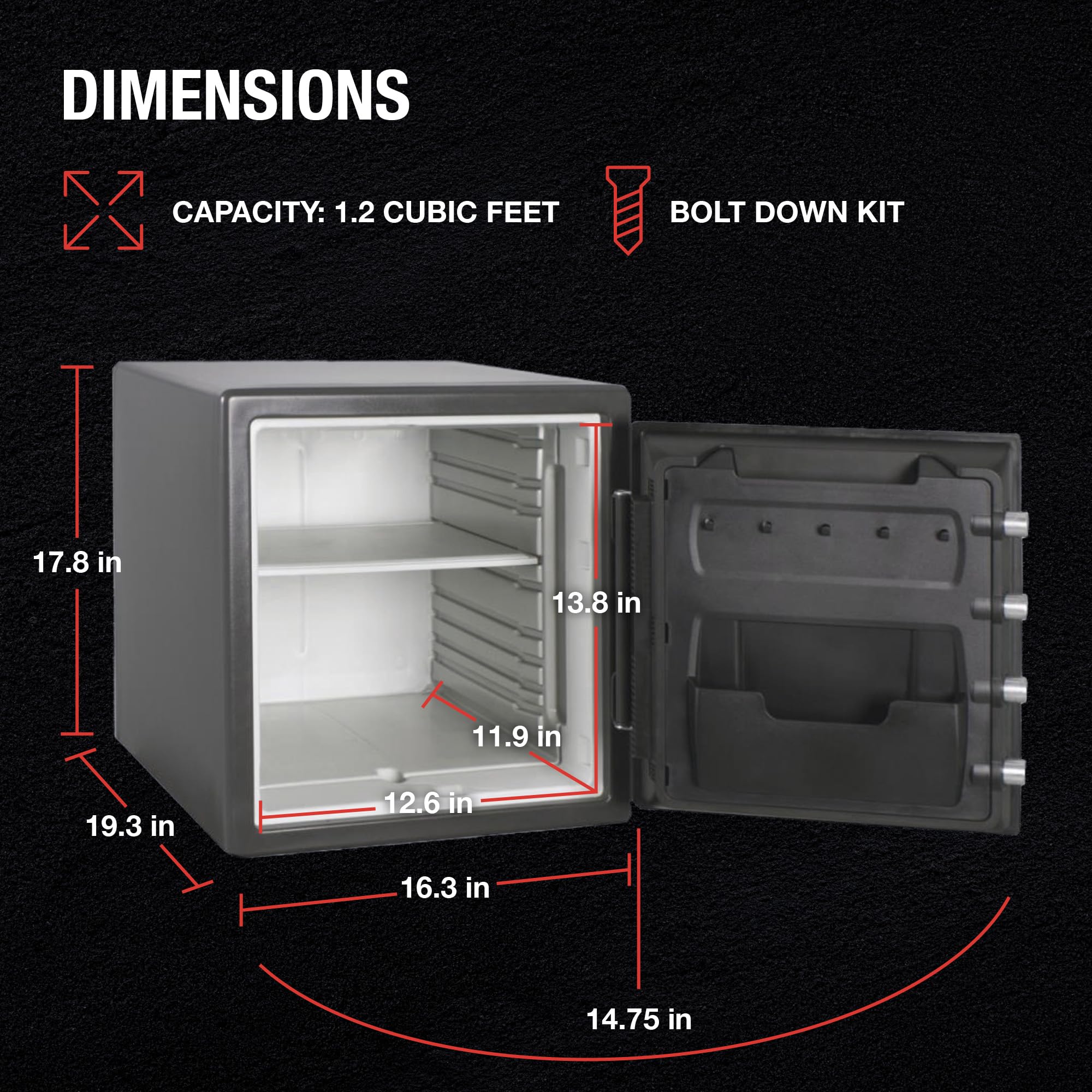 SentrySafe Fireproof and Waterproof Steel Home Safe with Dial Combination Lock, Secure Documents, Jewelry and Valuables with Bolt Down Kit, 1.23 Cubic Feet, 17.8 x 16.3 x 19.3 Inches, SFW123DSB