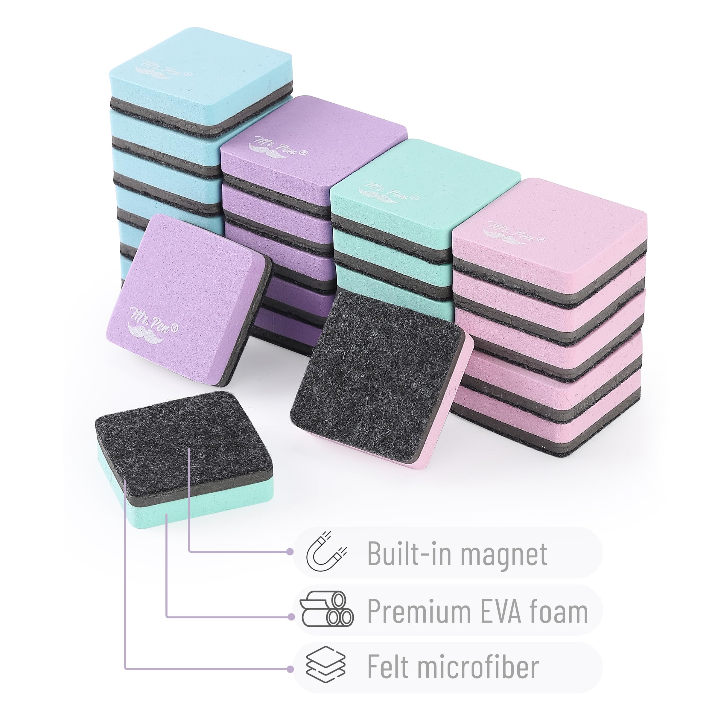 Mr. Pen- Mini Dry Erase Eraser, 24 Pack, Pastel Colors, Magnetic Dry Eraser, Whiteboard Eraser, Dry Erasers for Whiteboard, Magnetic Dry Erase Eraser, Dry Erase Board Erasers, Whiteboard Erasers