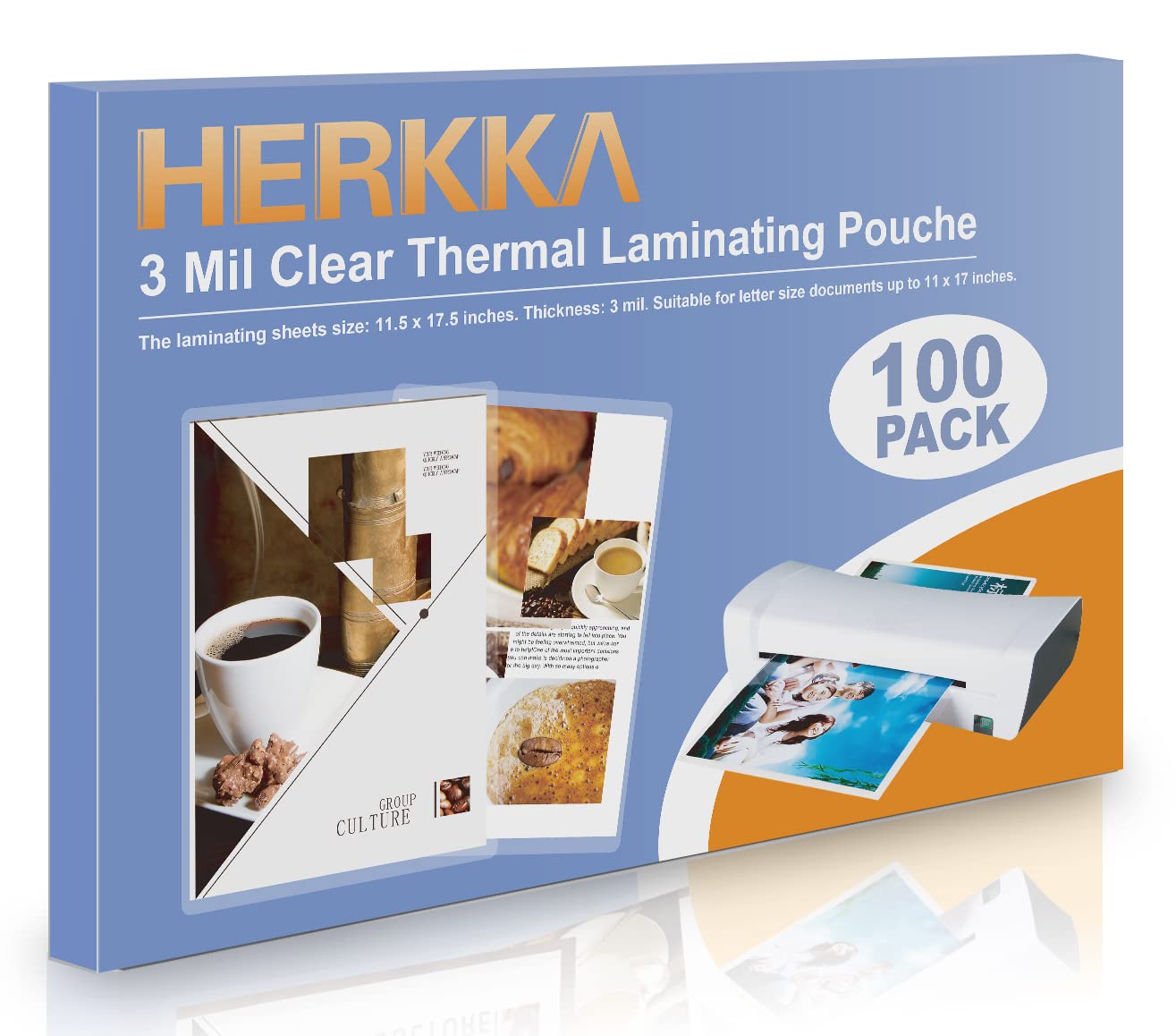 HERKKA 100 Pack Laminating Sheets, Hold 11 x 17 Inch Sheet, 3 Mil Clear Thermal Laminating Pouches 11.5 x 17.5 Inch Lamination Sheet Paper for Laminator, Round Corner