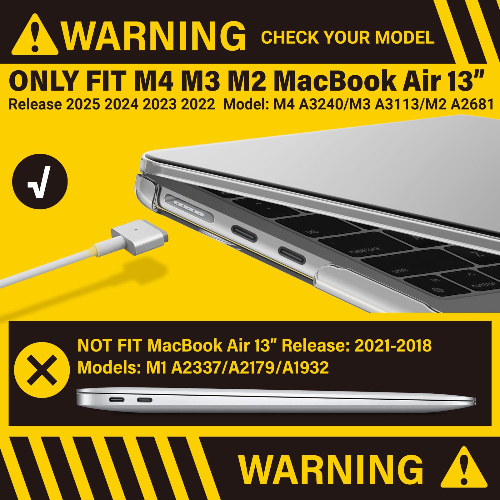 IBENZER Compatible with M2 2023 2022 MacBook Air 13 inch case, Model A2681, Hard Shell Case & Keyboard Cover & Screen Film& Type-C Adapter for New M2 Mac Air 13.6 in, Crystal Clear, AT13-KK-CYCL+2TC