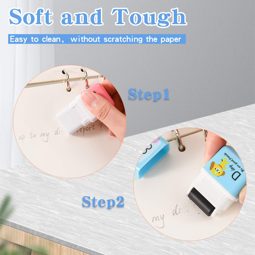 Sooez 12 Pack Pencil Erasers, Cute Erases Pencil Eraser with Clean up Roller Pencil Eraser Shaving Roller Case Erasers for Party Favors Gift Supplies