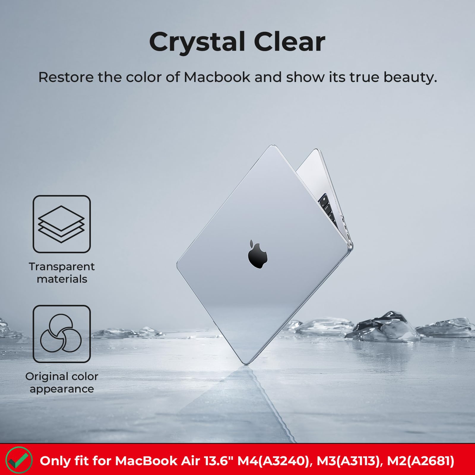 EooCoo Compatible with New MacBook Air 13.6 inch Case 2022 A2681 M2 Chip with Retina Display,Plastic Hard Shell Case + TPU Keyboard Skin Cover + Screen Protector - Crystal Clear