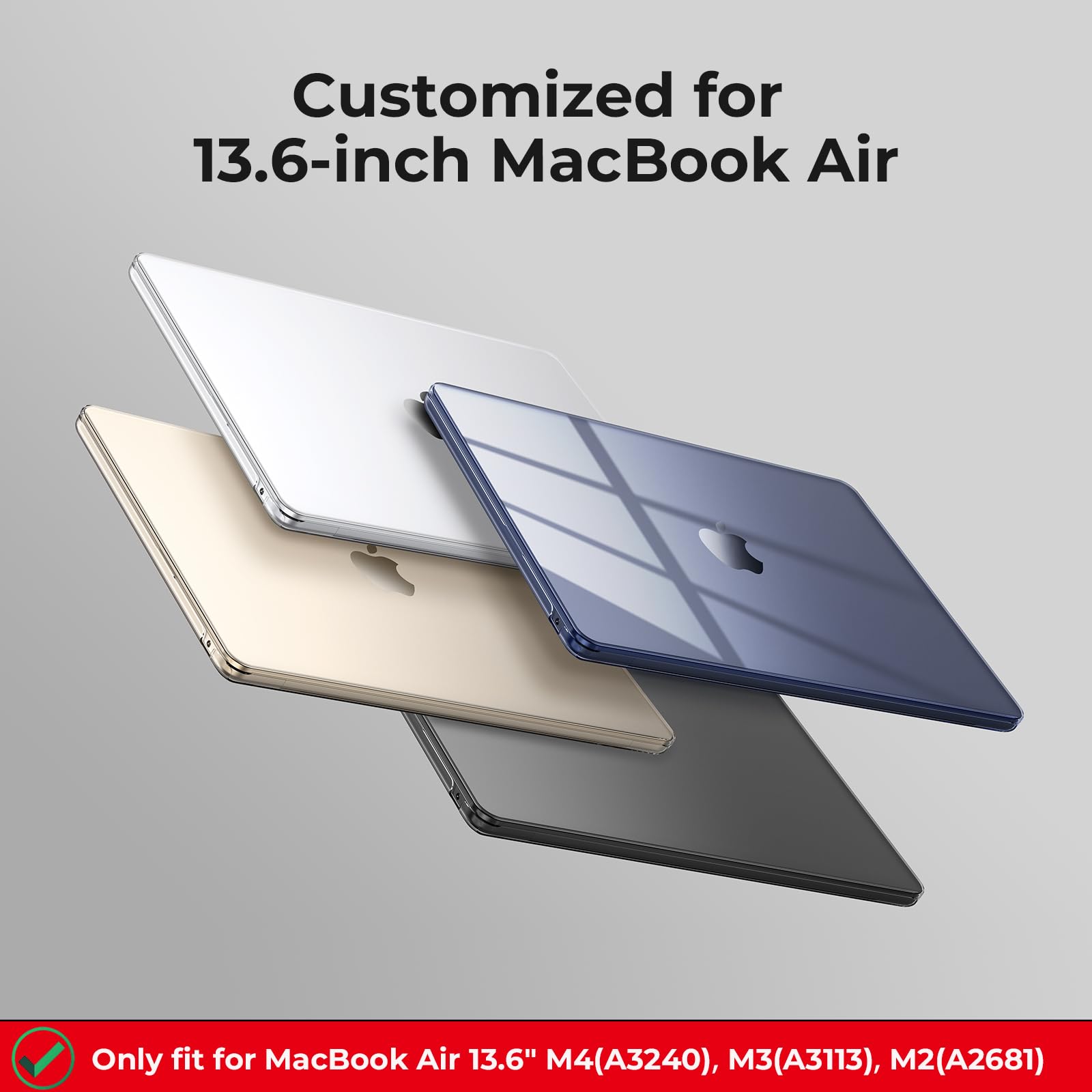 EooCoo Compatible with New MacBook Air 13.6 inch Case 2022 A2681 M2 Chip with Retina Display,Plastic Hard Shell Case + TPU Keyboard Skin Cover + Screen Protector - Crystal Clear
