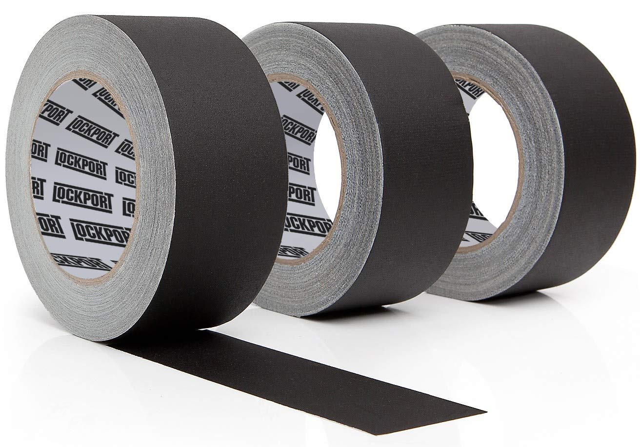 Lockport Black Gaffers Tape 3 Pack – 90 Feet x 2 Inches – Waterproof, No Residue, Non-Reflective, Easy Tear, Matte Gaffer Stage Tape – Gaff Cloth Tape for Photography, Filming Backdrop, Production