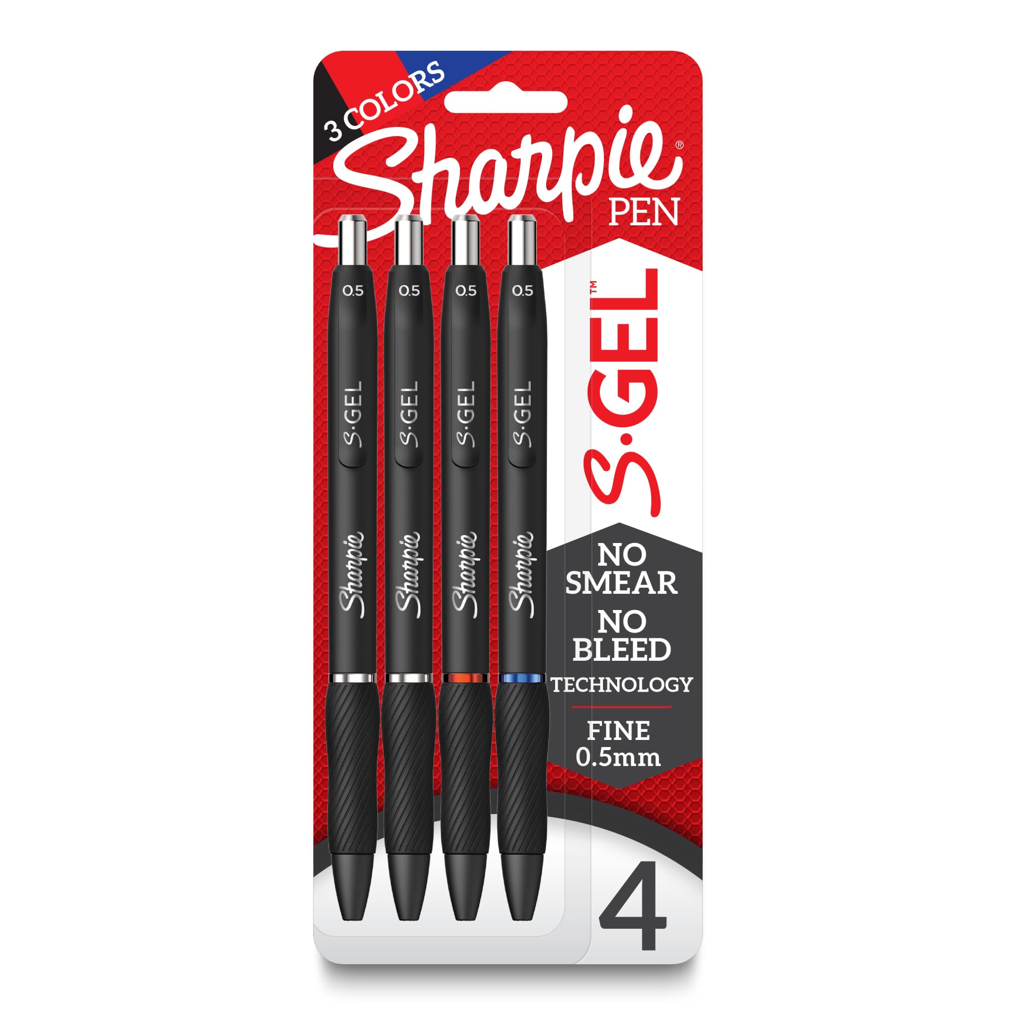 Sharpie S-Gel Retractable Gel Pen, 0.5mm Fine Point, Assorted Ink, 4/Pack