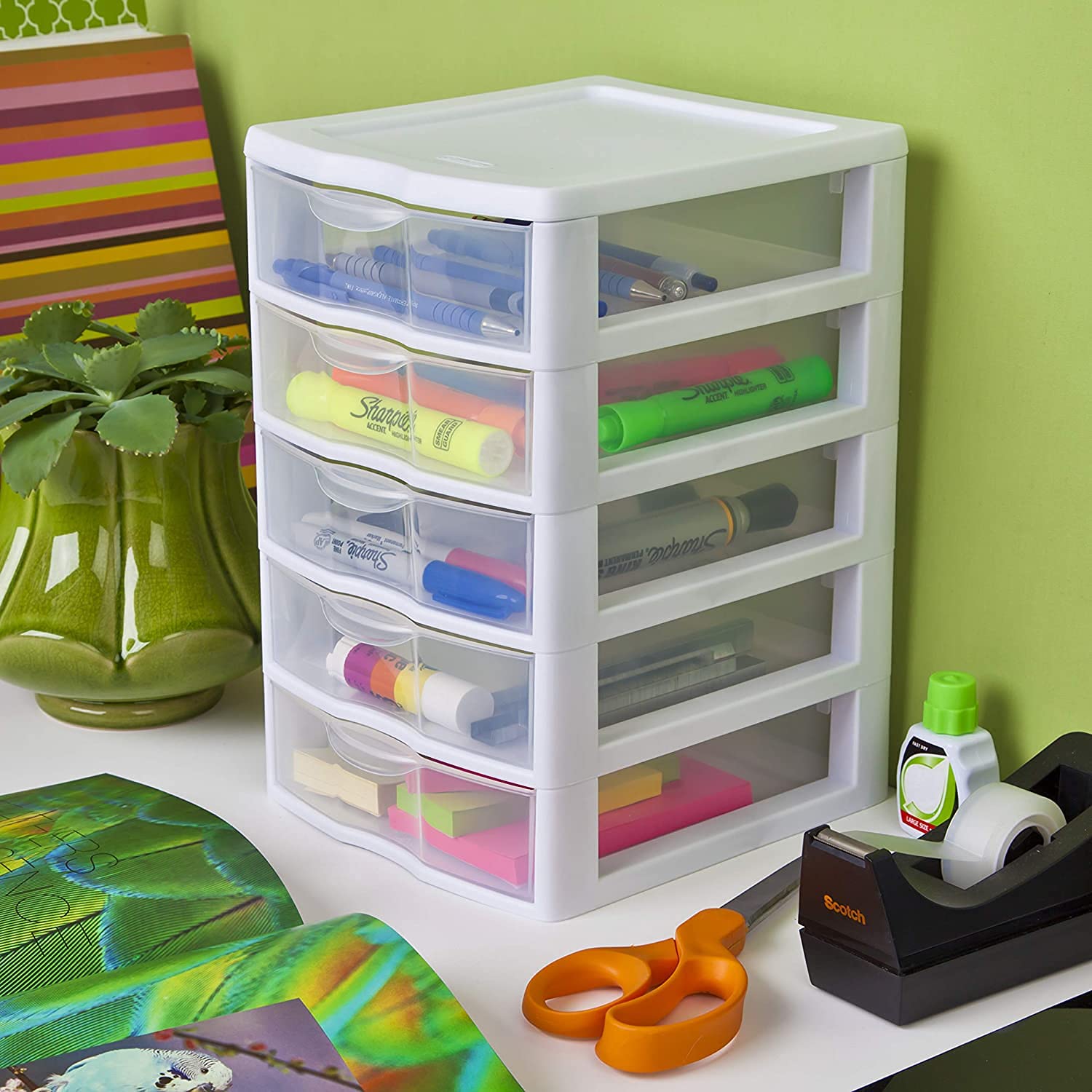 Sterilite 1 New 20758004 Clearview Small 5 Drawer Desktop Storage Unit White