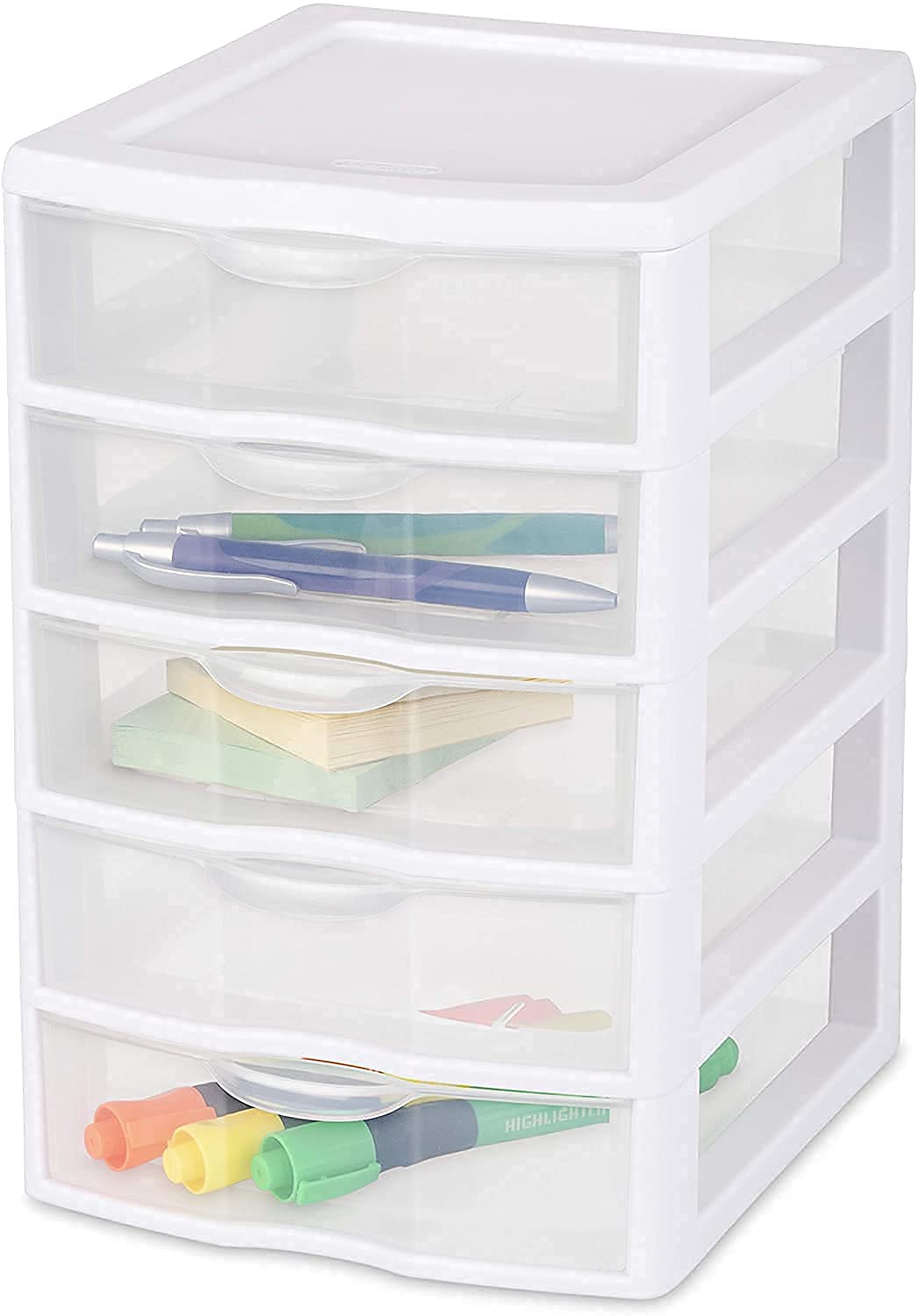 Sterilite 1 New 20758004 Clearview Small 5 Drawer Desktop Storage Unit White