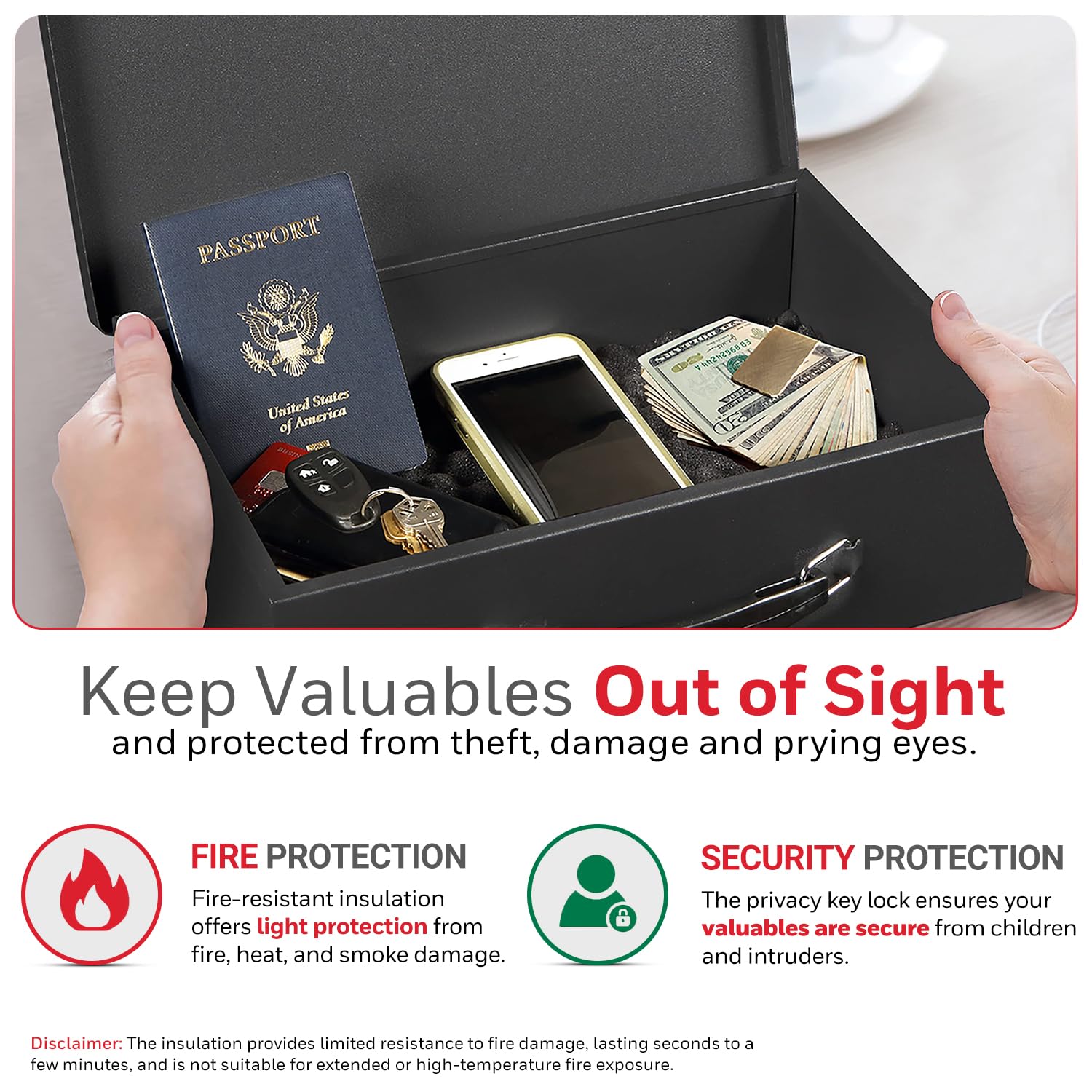 Honeywell Safes & Door Locks 6104 Fire Resistant Steel Security Safe Box with Key Lock, 0.17-Cubic Feet, Black