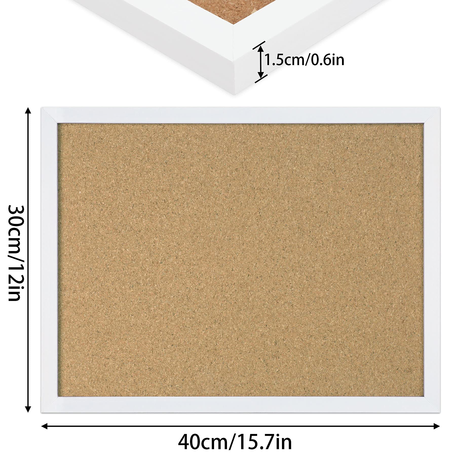 Cork Board Bulletin Board 15.7 x 12 Inches with Rectangle White Frame Hanging Pin for Office Home Message Board or Vision Board Decoration