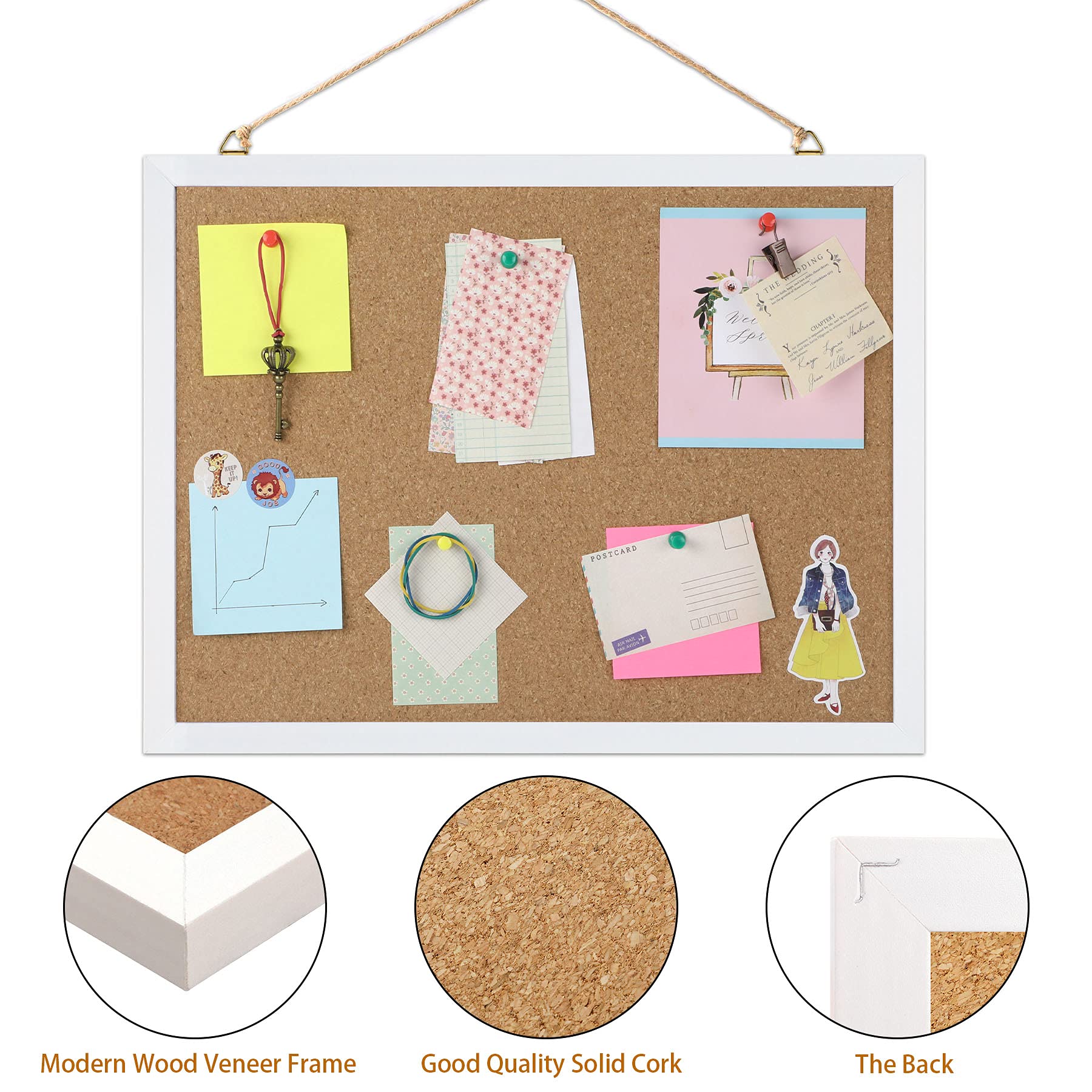 Cork Board Bulletin Board 15.7 x 12 Inches with Rectangle White Frame Hanging Pin for Office Home Message Board or Vision Board Decoration