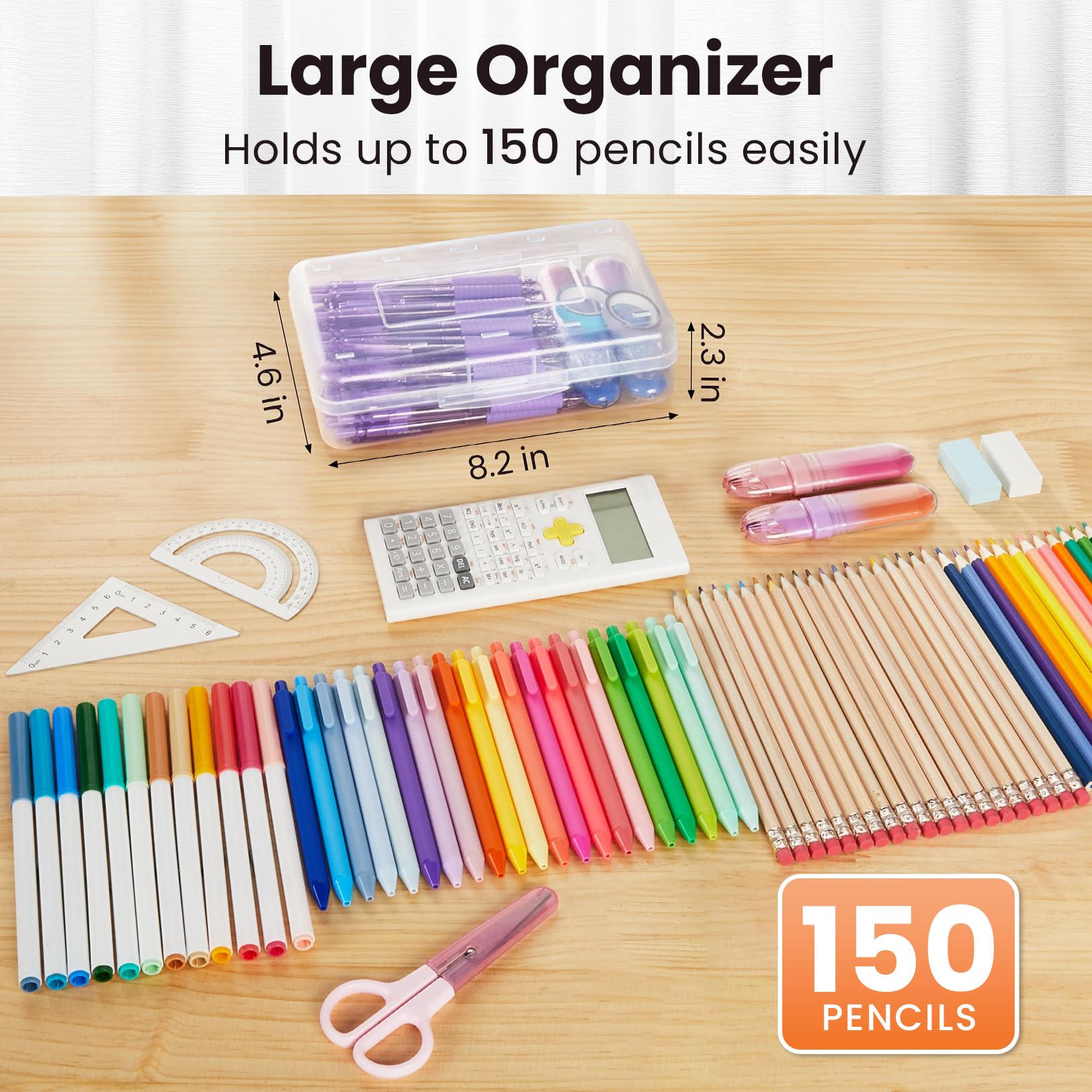 Sooez 6 Pack Clear Pencil Box, Plastic Large Capacity Pencil Boxes Plastic Boxes with Snap-tight Lid, Office Supplies Storage Organizer Box, Stackable Design and Stylish