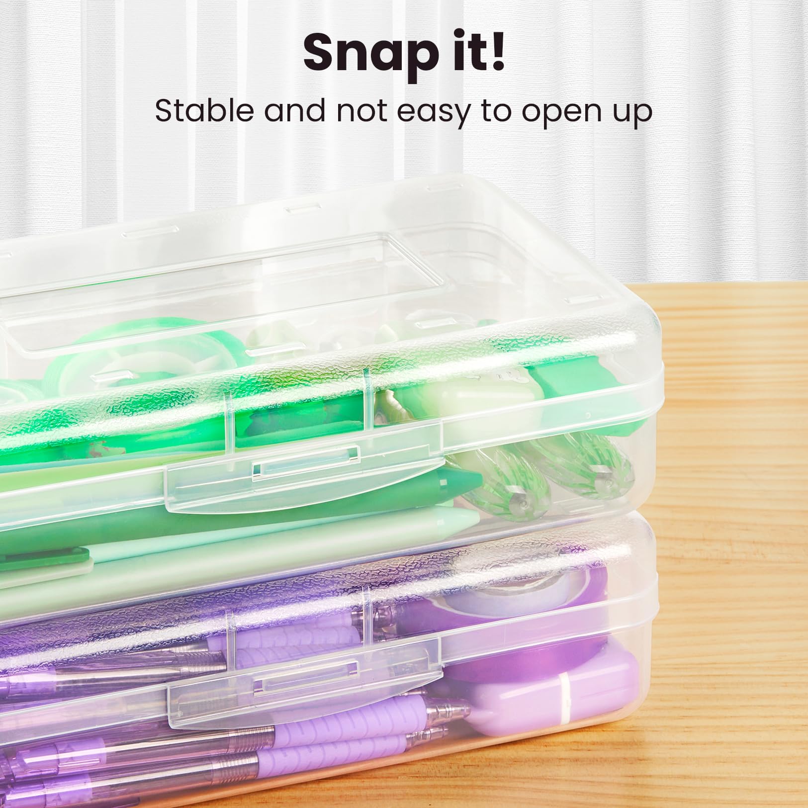 Sooez 6 Pack Clear Pencil Box, Plastic Large Capacity Pencil Boxes Plastic Boxes with Snap-tight Lid, Office Supplies Storage Organizer Box, Stackable Design and Stylish