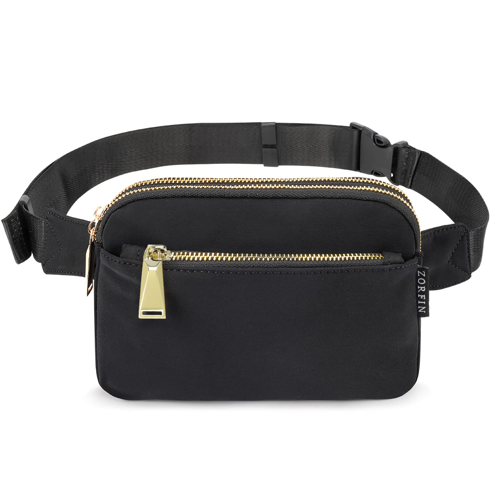 ZORFIN Fanny Packs for Women Men, Black Crossbody Fanny Pack, Belt Bag with Adjustable Strap, Fashion Waist Pack for Outdoors/Workout/Traveling/Casual/Running/Hiking/Cycling (Black)