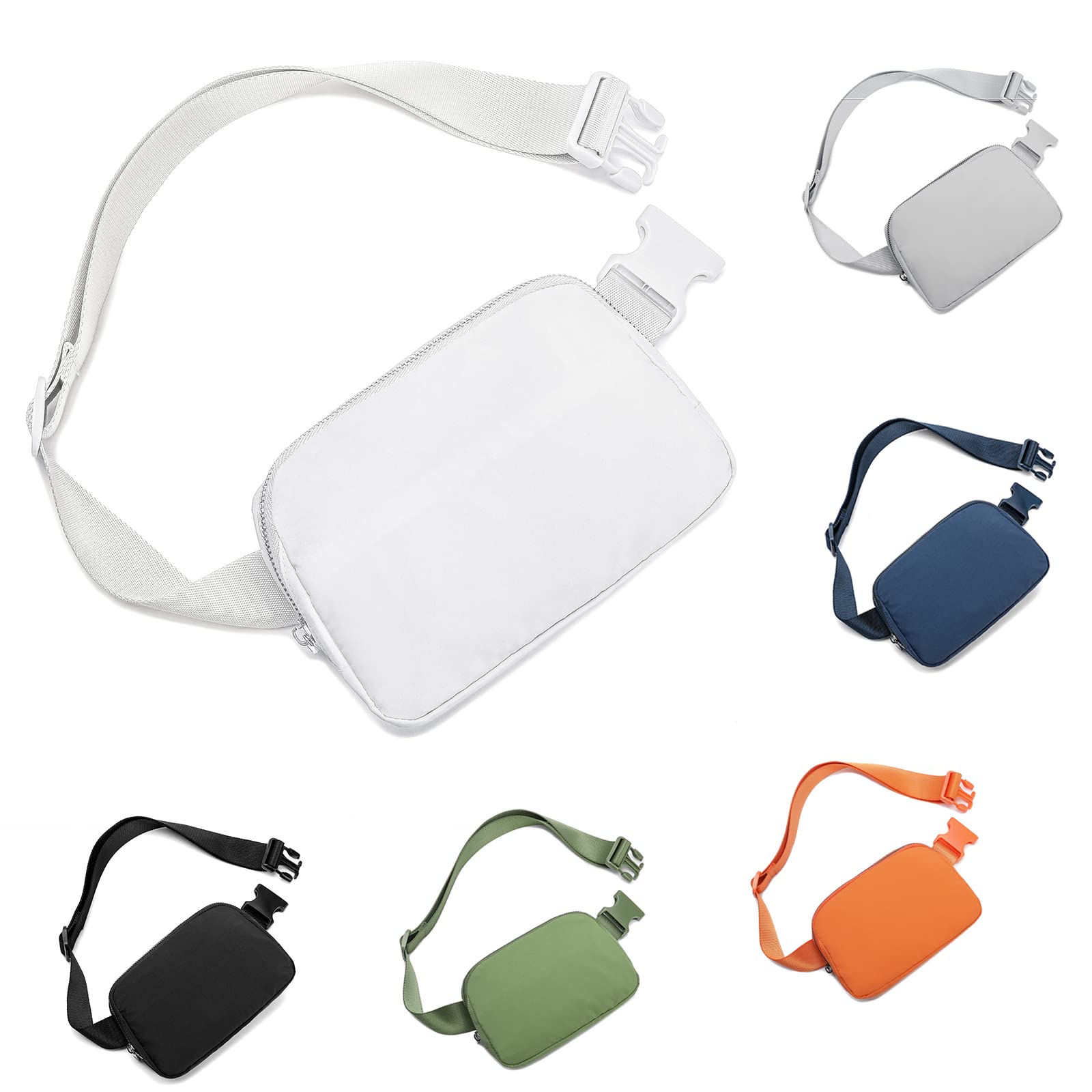HVJCEZ Belt Bag for Women Men, Fashion Crossbody Fanny Packs Waterproof Mini Waist Bag Bum Bag with Adjustable Strap for Running, Hiking, Walking and Travel White