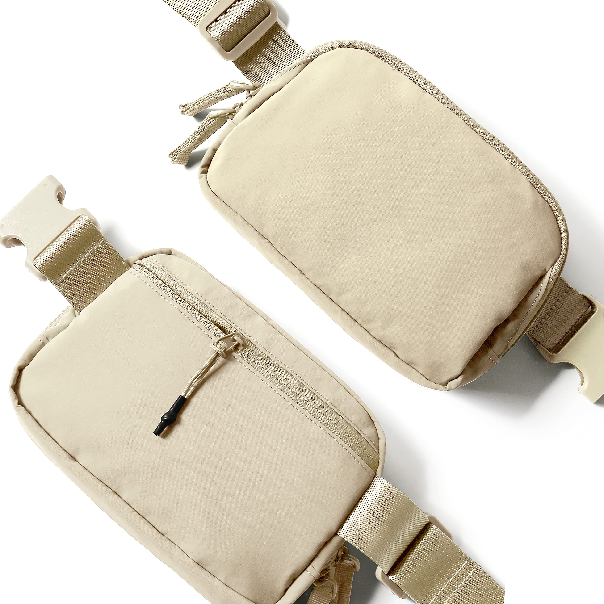 AslabCrew 2-Way Zipper Unisex Belt Bag with Adjustable Strap Fanny Packs Mini Waist Pouch for Outdoor Hiking Running Travel, Beige
