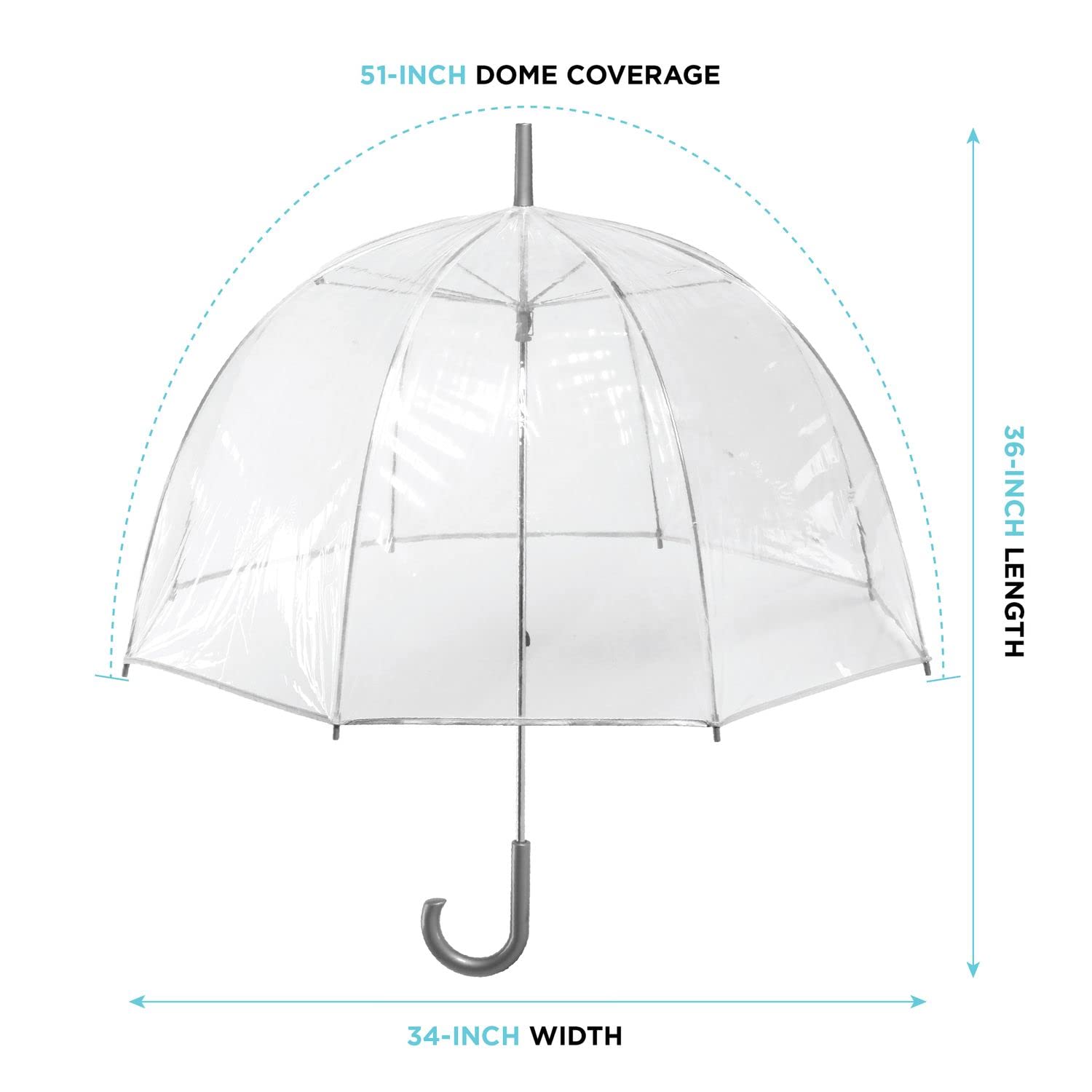 totes Women's Clear Bubble Umbrella – Transparent Dome Coverage – Large Windproof and Rainproof Canopy – Ideal for Weddings, Proms or Everyday Protection, Clear