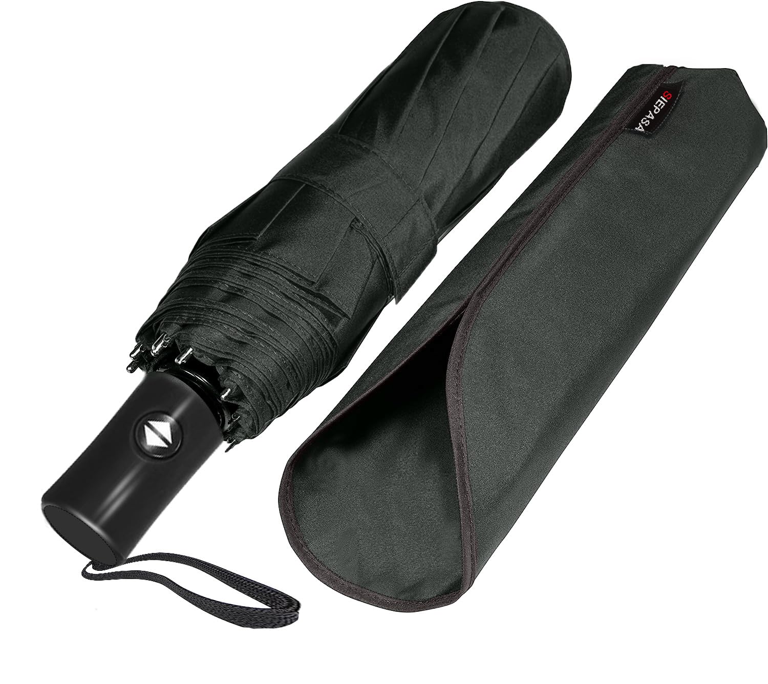 SIEPASA Windproof Travel Compact Umbrella, 8-Ribs Anti-UV Waterproof Folding Umbrella with Telfon Coating-One Button for Auto Open and Close. (Black)