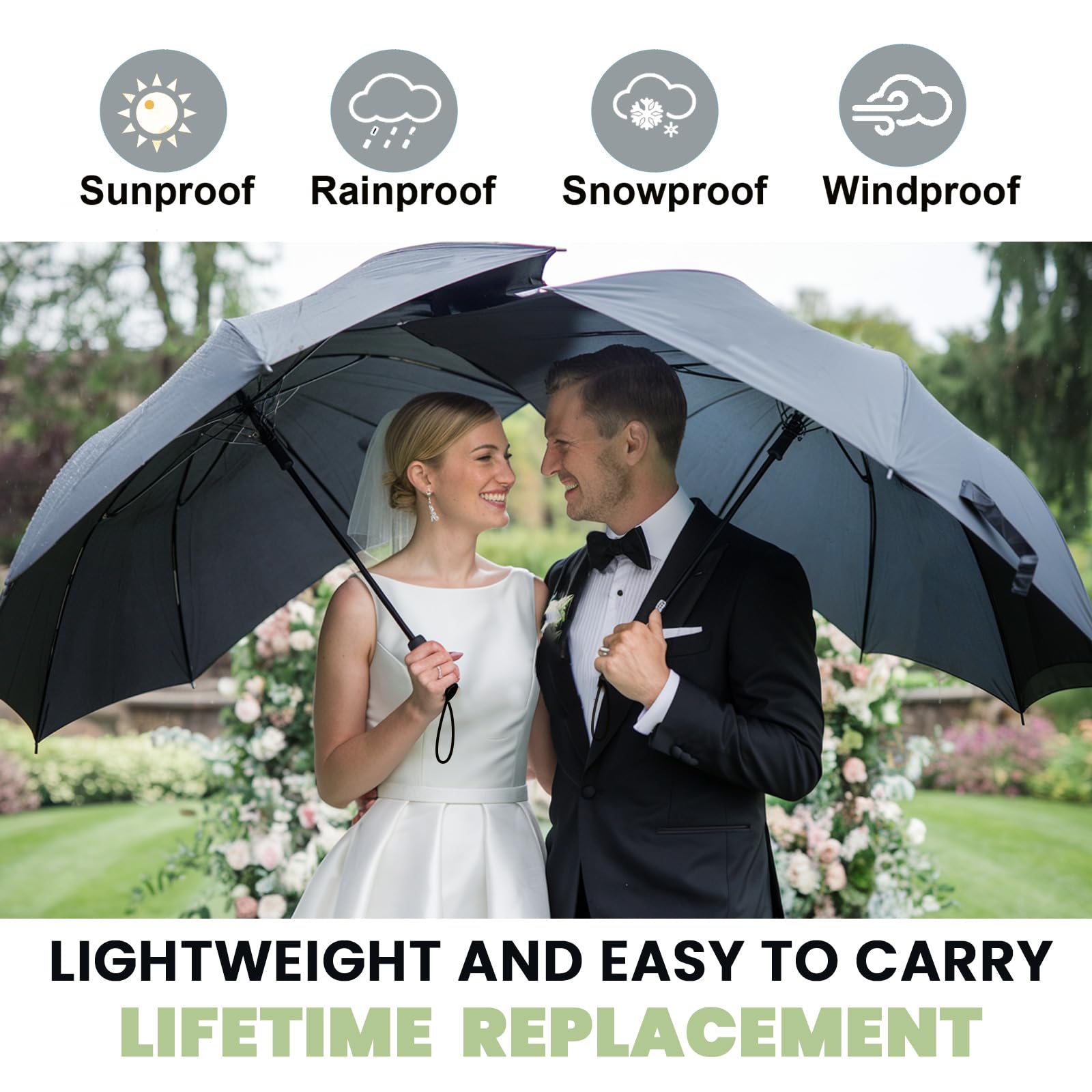 SIEPASA Windproof Travel Compact Umbrella, 8-Ribs Anti-UV Waterproof Folding Umbrella with Telfon Coating-One Button for Auto Open and Close. (Black)