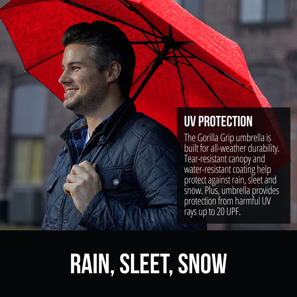 Gorilla Grip Compact Travel Umbrella for Rain, Windproof Reinforced Ribs, Teflon Coated, Portable, One-Click Automatic Open and Close, Collapsible and Lightweight Small Umbrella, 42 Inch, Red