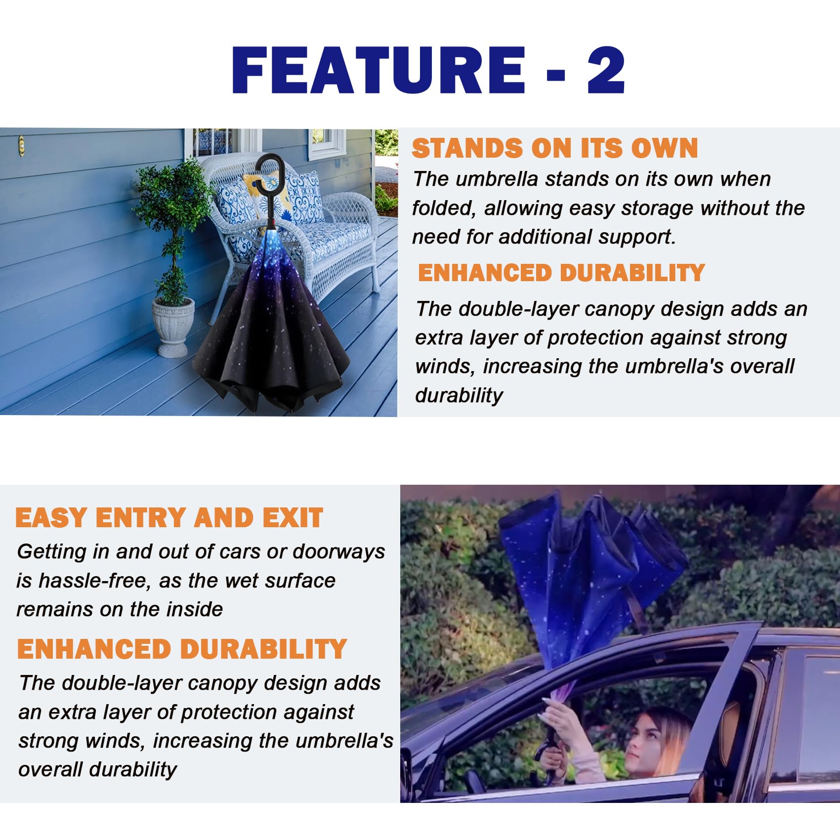 SIEPASA Spar. Saa Double Layer Inverted Umbrella with C-Shaped Handle, Anti-UV Waterproof Windproof Straight Umbrella for Car Rain Outdoor Use