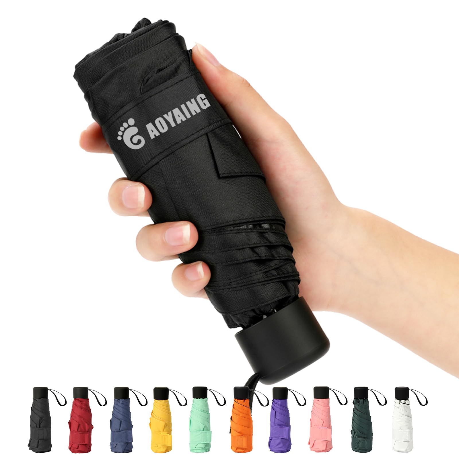Small Mini Umbrella with Case by GAOYAINIG Light Compact Design Perfect for Travel Lightweight Portable Parasol Outdoor Sun&Rain Umbrellas Black