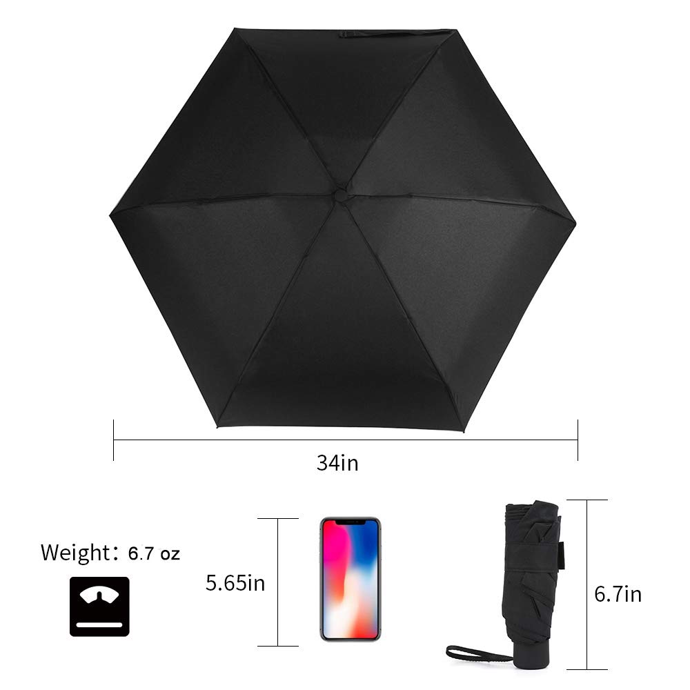 Small Mini Umbrella with Case by GAOYAINIG Light Compact Design Perfect for Travel Lightweight Portable Parasol Outdoor Sun&Rain Umbrellas Black