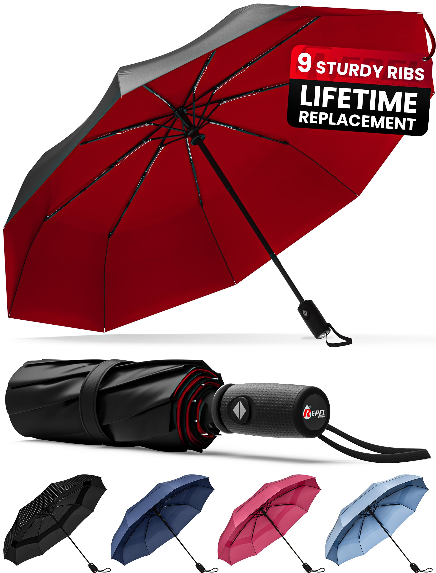 Repel Umbrella Windproof Travel Umbrella - Wind Resistant, Small - Compact, Light, Automatic, Strong Steel Shaft, Mini, Folding and Portable - Backpack, Car, Purse Umbrellas for Rain - Men and Women