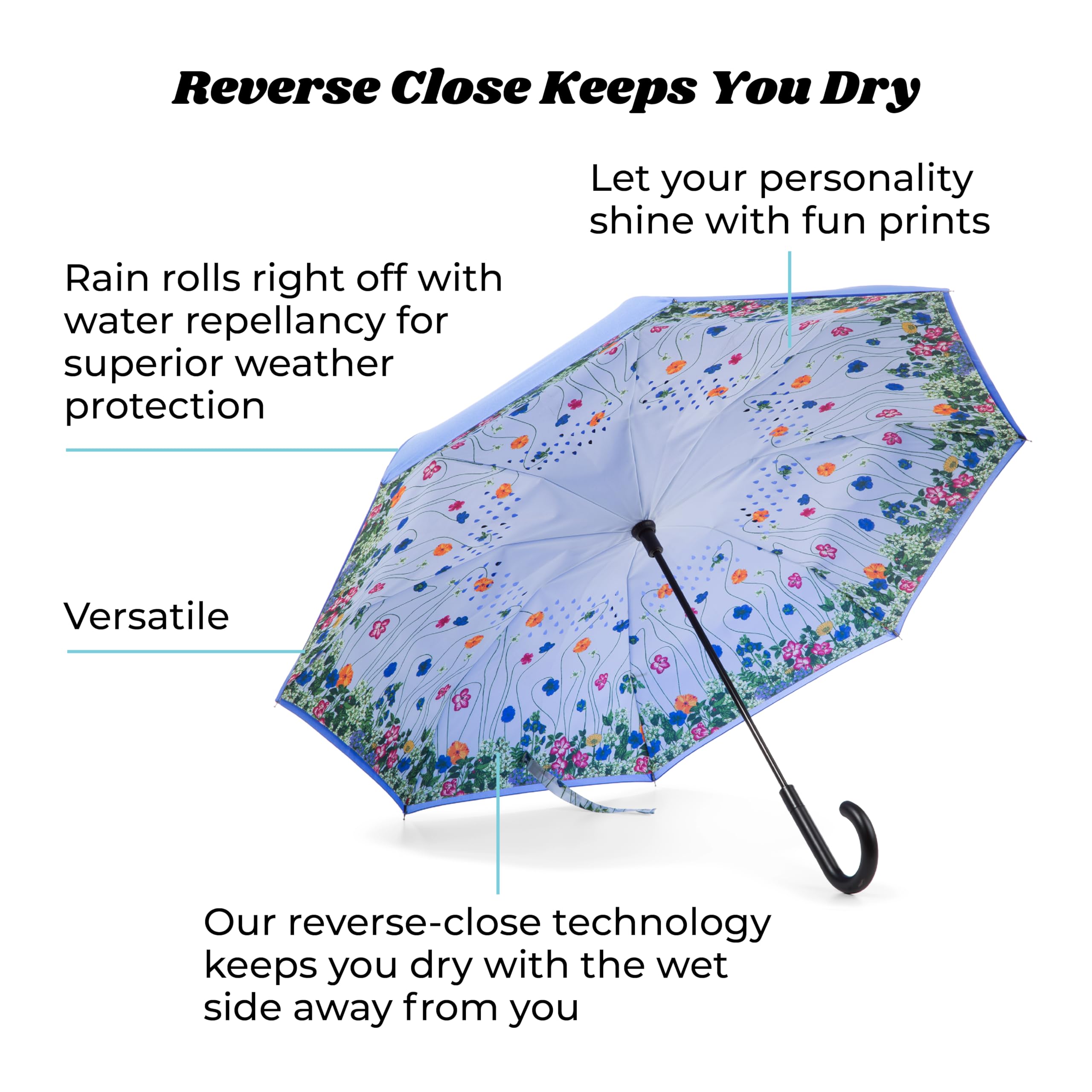 totes InBrella Reverse Close Umbrella, Invisible Water Repellent Coating, Auto Close