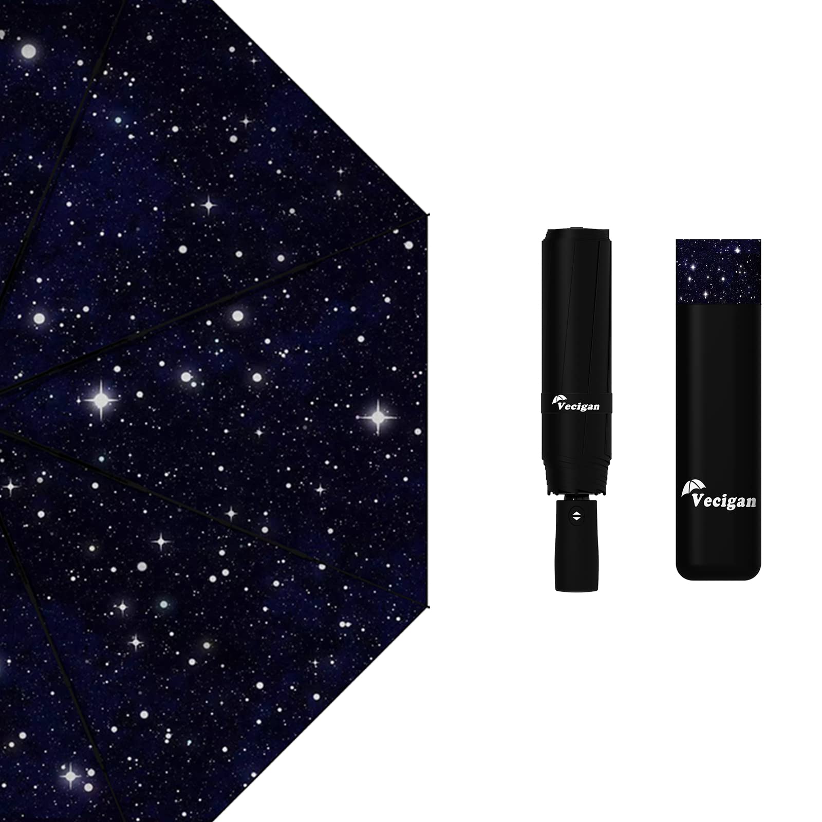 Vecigan Compact Umbrella Small Travel Cute Umbrella for Rain and Sun (Starry Sky)