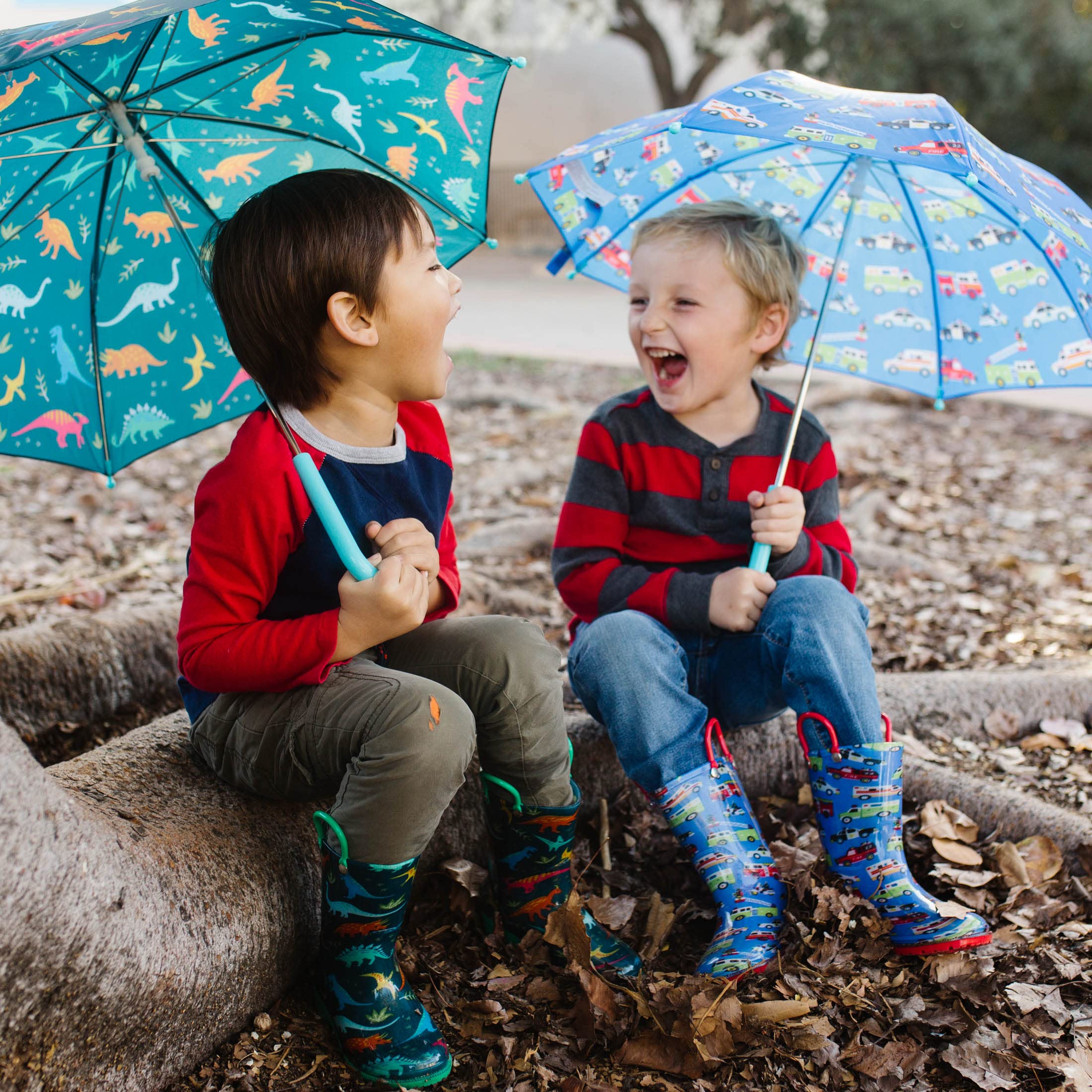 Wildkin Kids Umbrella for Boys & Girls, Features Rainproof Canopy and Curved Handle for Easy Hanging, Wrap Around Hook and Loop Closure Umbrella for Kids (Jurassic Dinosaurs)