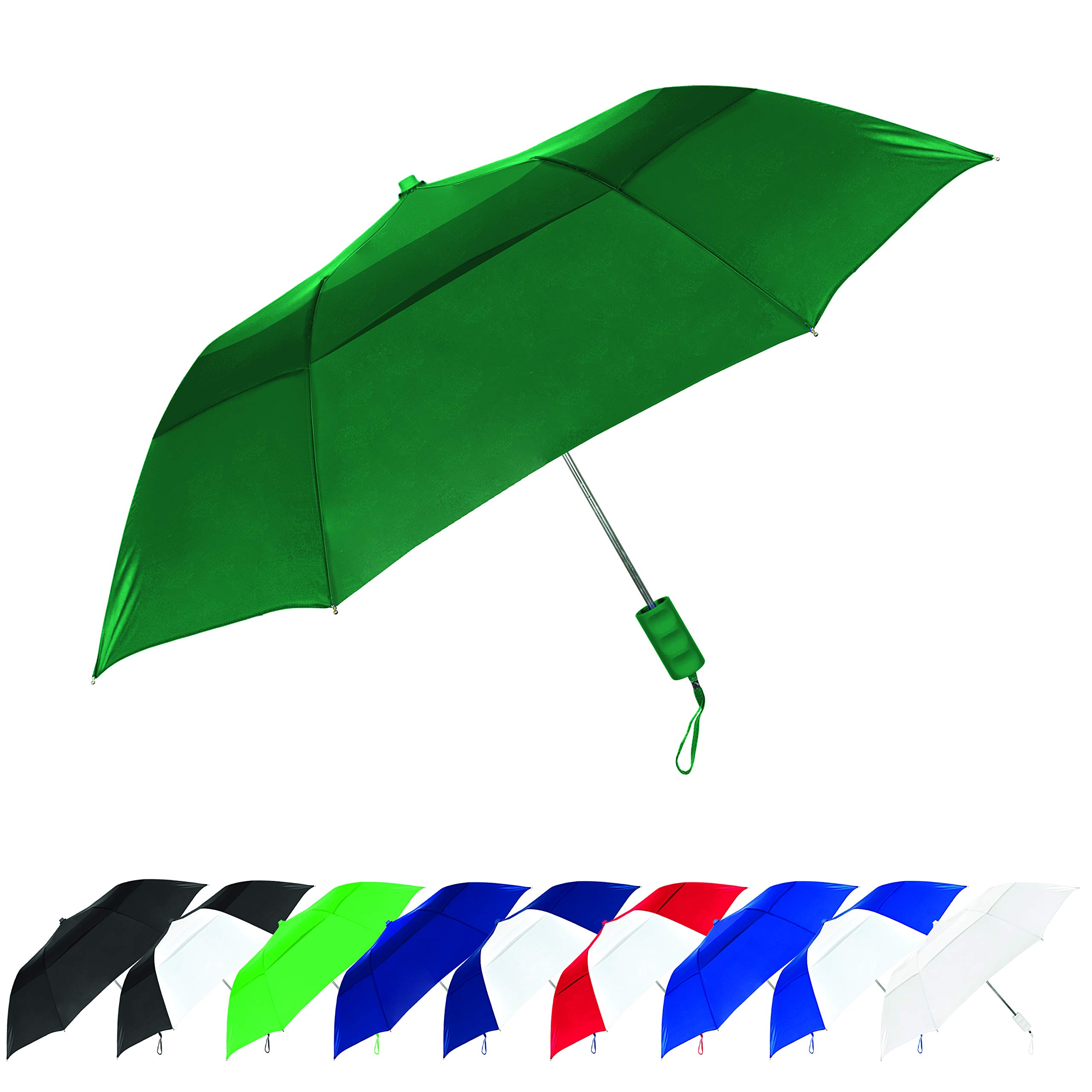 STROMBERGBRAND UMBRELLAS Vented Windproof Umbrella Compact Small Sturdy Automatic Open Wind Vent for Women and Men (with Matching case and Strap), (White)