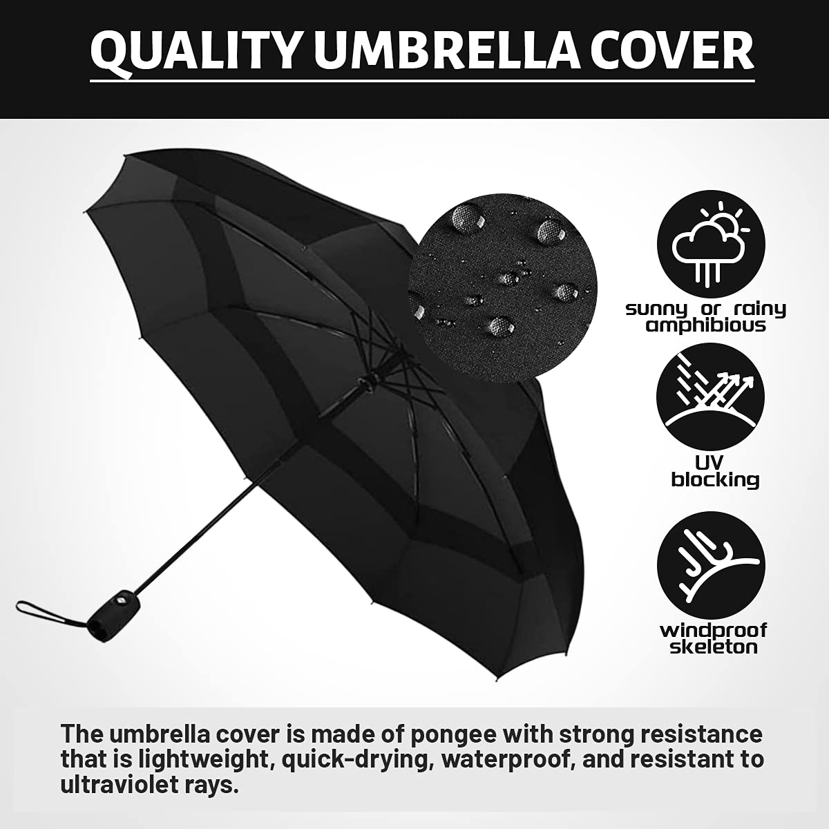 LLanxiry Umbrella Windproof Travel Umbrellas for Rain Black Folding Umbrellas 10 RIBS Automatic Strong Portable Wind Resistant Backpack Umbrella for Men and Women (Black)