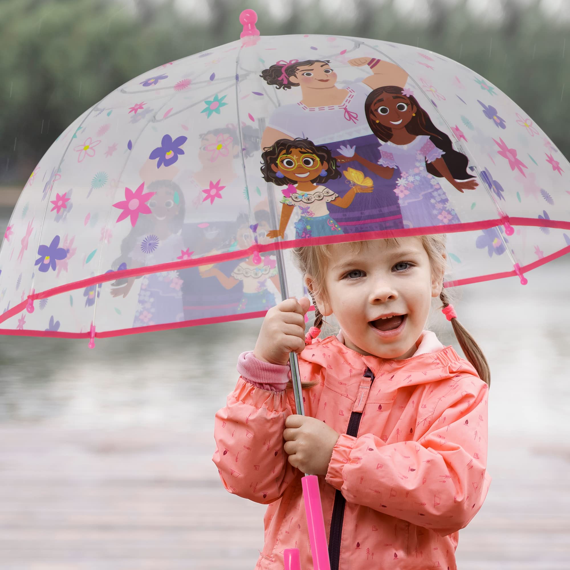 ABG girls Kids Clear for Rain Girl's, Transparent with an Easy Grip Handle, Dome Windproof, Bubble Umbrella, Elsa & Anna, Age 3-10 US