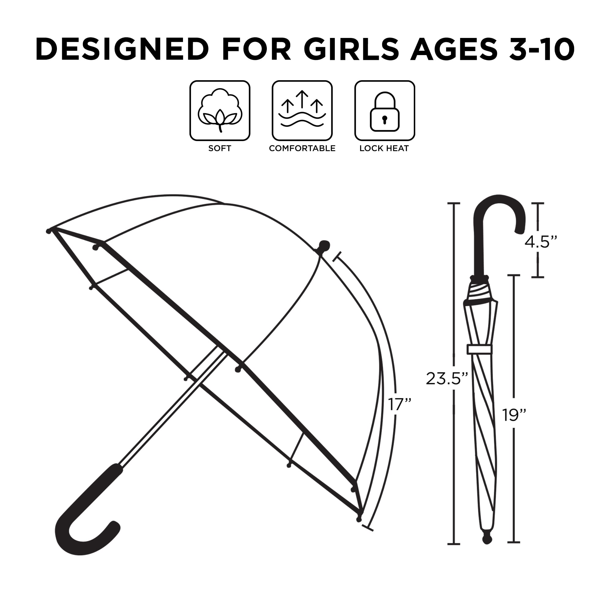 ABG girls Kids Clear for Rain Girl's, Transparent with an Easy Grip Handle, Dome Windproof, Bubble Umbrella, Elsa & Anna, Age 3-10 US